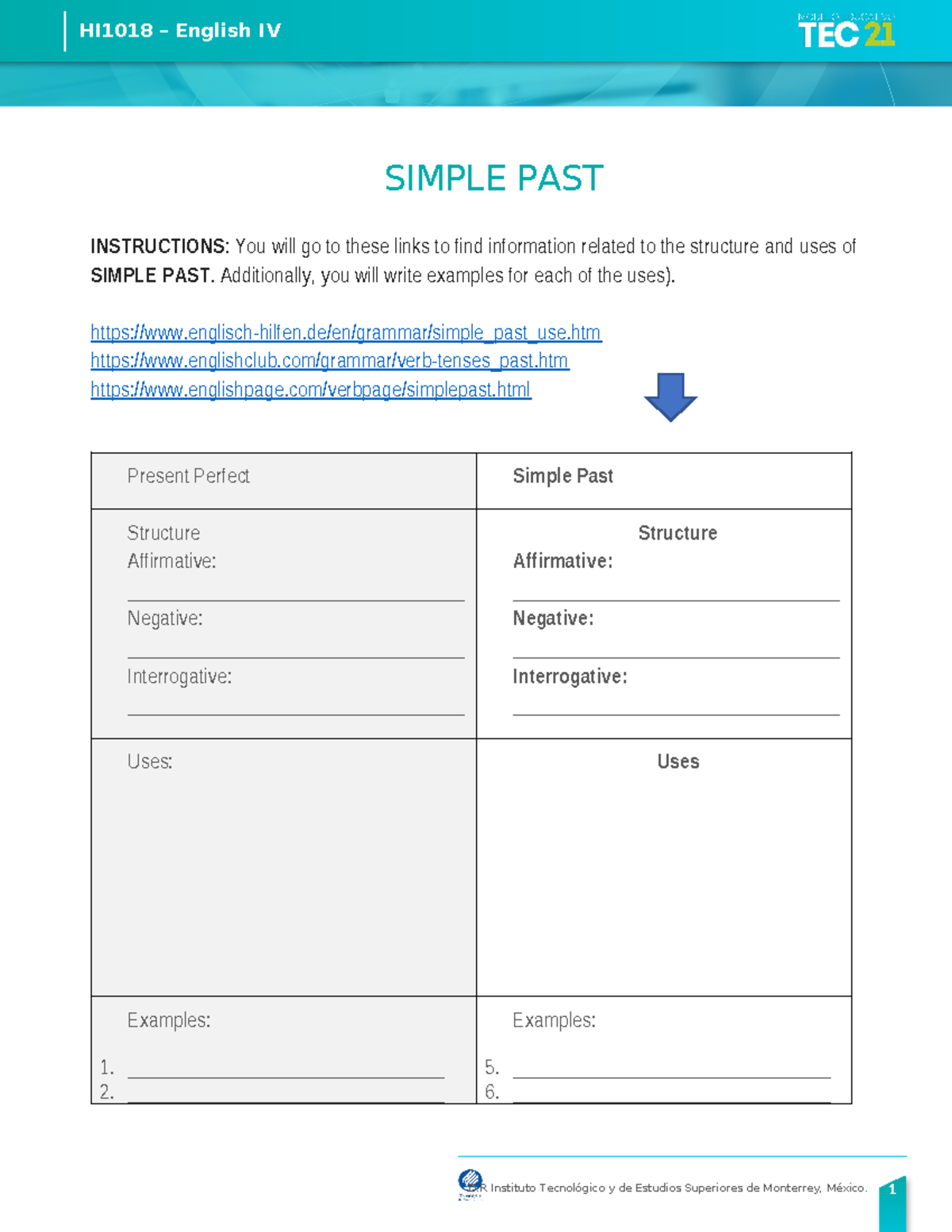 Week13 session 21 simplepast collaborative - HI1018 – English IV SIMPLE ...