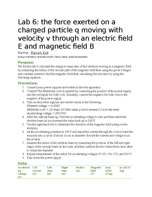 Lab 2 - Mapping the Electric Potential and Electric Field - Stephanie Kosashvili Physics 2 ...