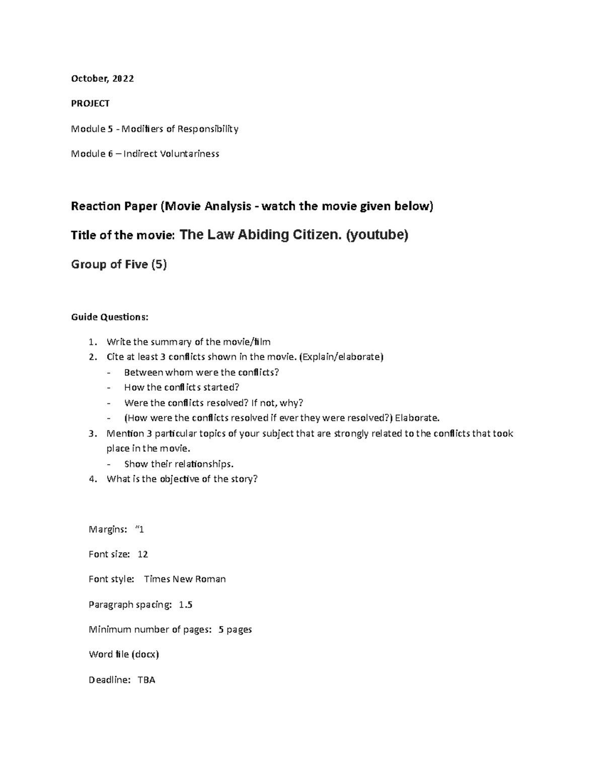 Reaction Paper - Movie Analysis 1 - October, 2022 PROJECT Module 5 ...