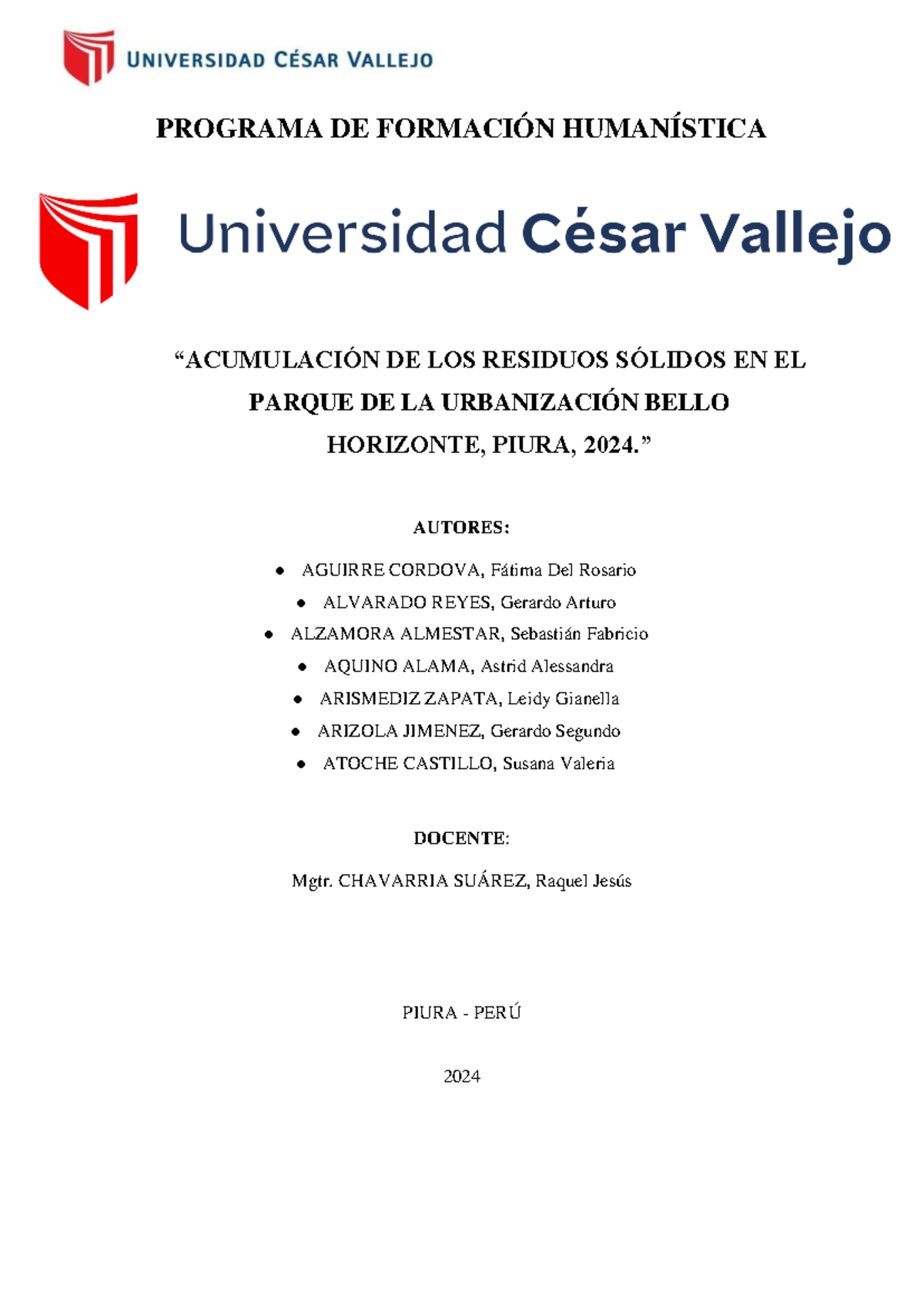 Informe Tutoria V - Grupo 1 ( Entrega Final) - PROGRAMA DE FORMACIÓN HUMANÍSTICA “ACUMULACIÓN DE ...