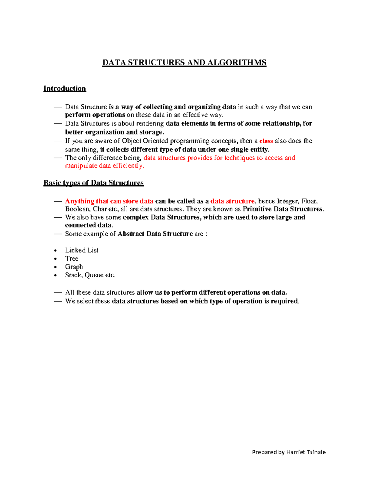 Data Structures and Algorithms 2 - DATA STRUCTURES AND ALGORITHMS Introduction Data Structure is ...