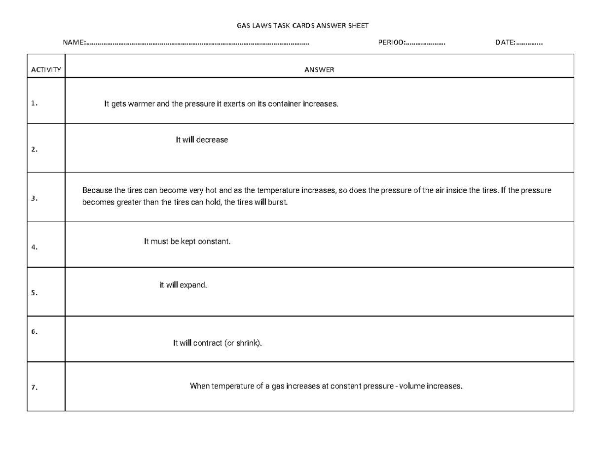 Kami Export - Norha Bellance - GAS LAWS TASK Cards Answer Sheet - GAS ...
