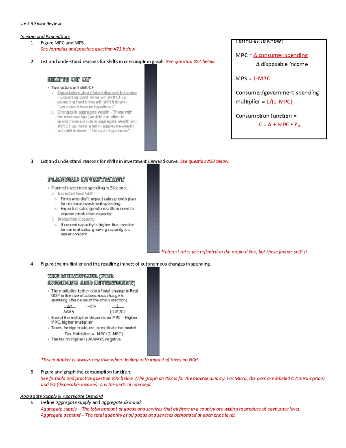 Unit 3 Exam Review KEY Powell - Unit 3 Exam Review Income and ...
