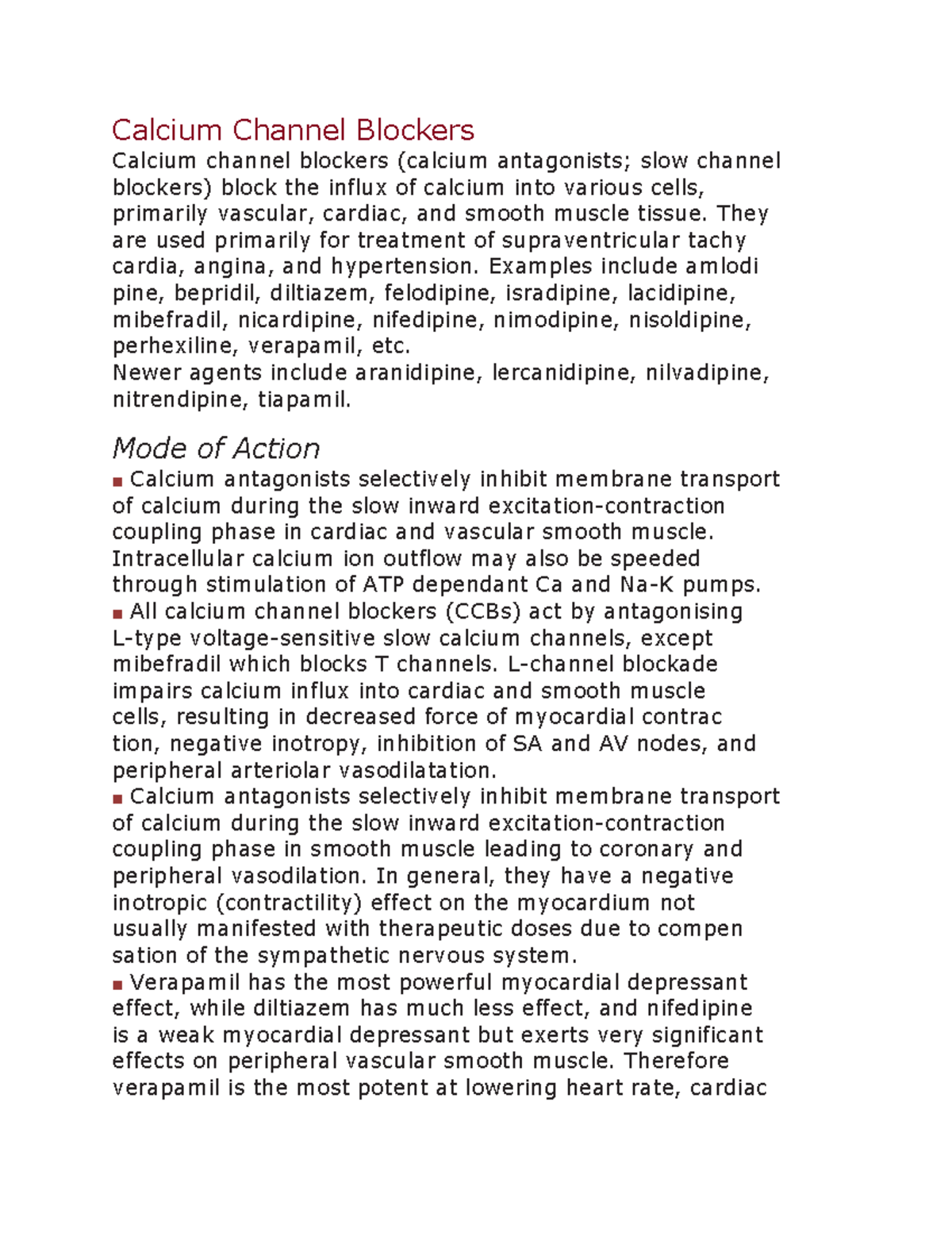 Calcium Channel Blockers - Calcium Channel Blockers Calcium channel ...