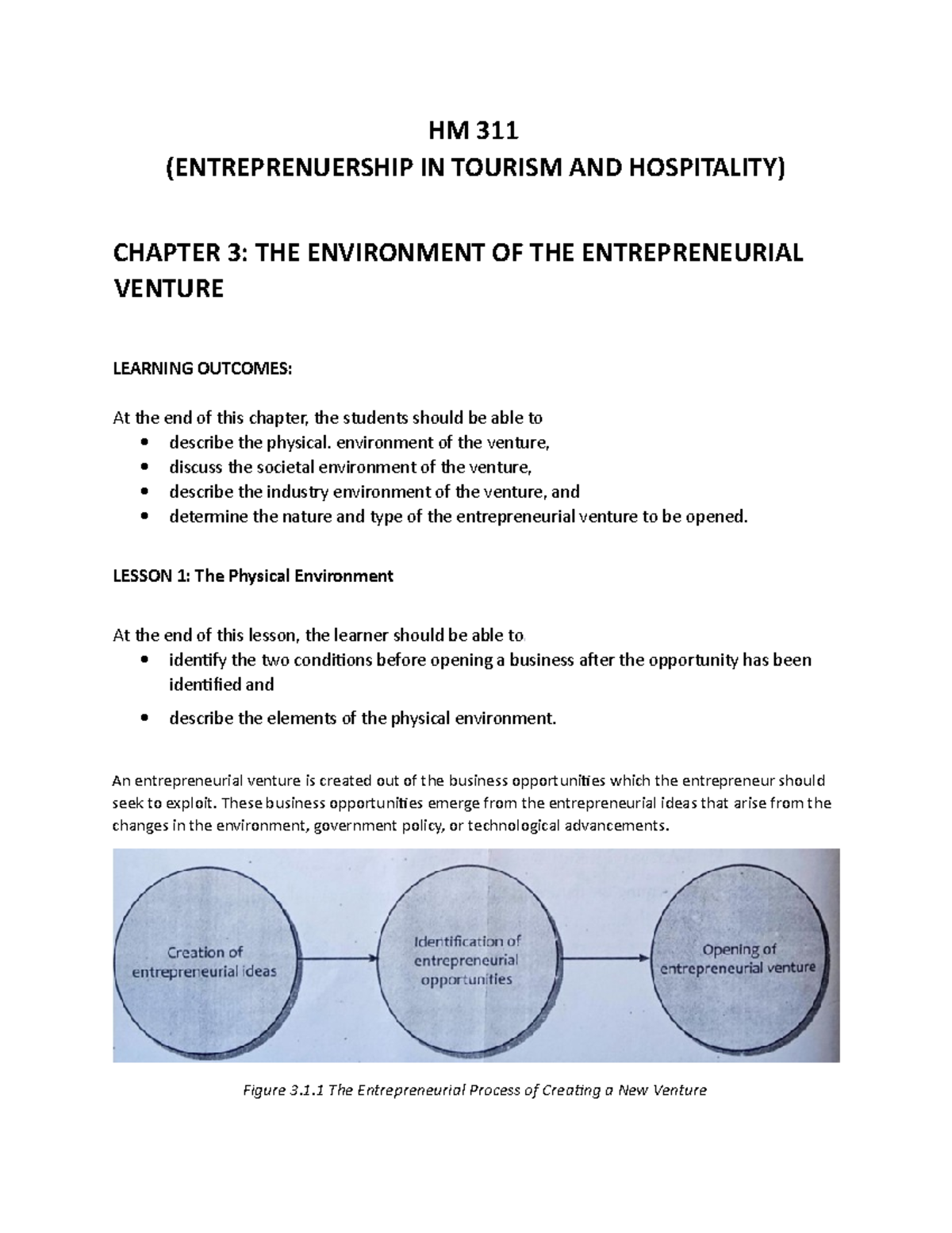 Chapter 3 Lesson 1 - GOODLUCK - HM 311 (ENTREPRENUERSHIP IN TOURISM AND ...
