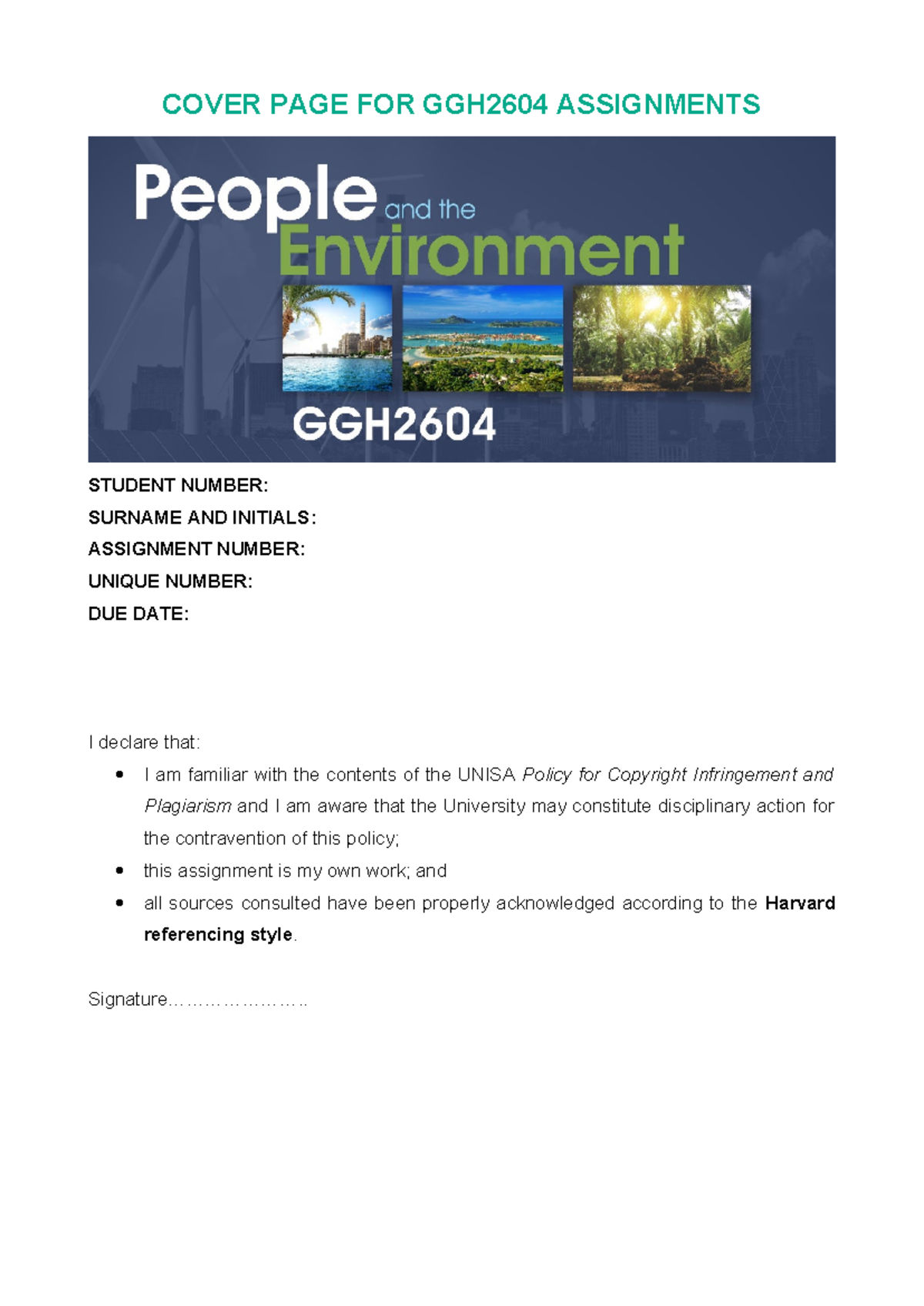 Assignment cover page-GGH2604 - COVER PAGE FOR GGH2604 ASSIGNMENTS ...