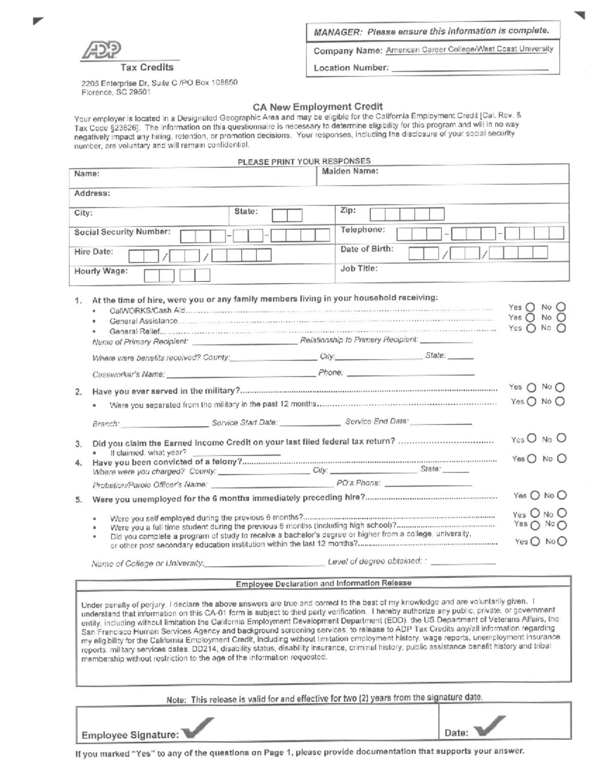 Tax Credits Form 8850 - nnhh - NURS121L - Studocu