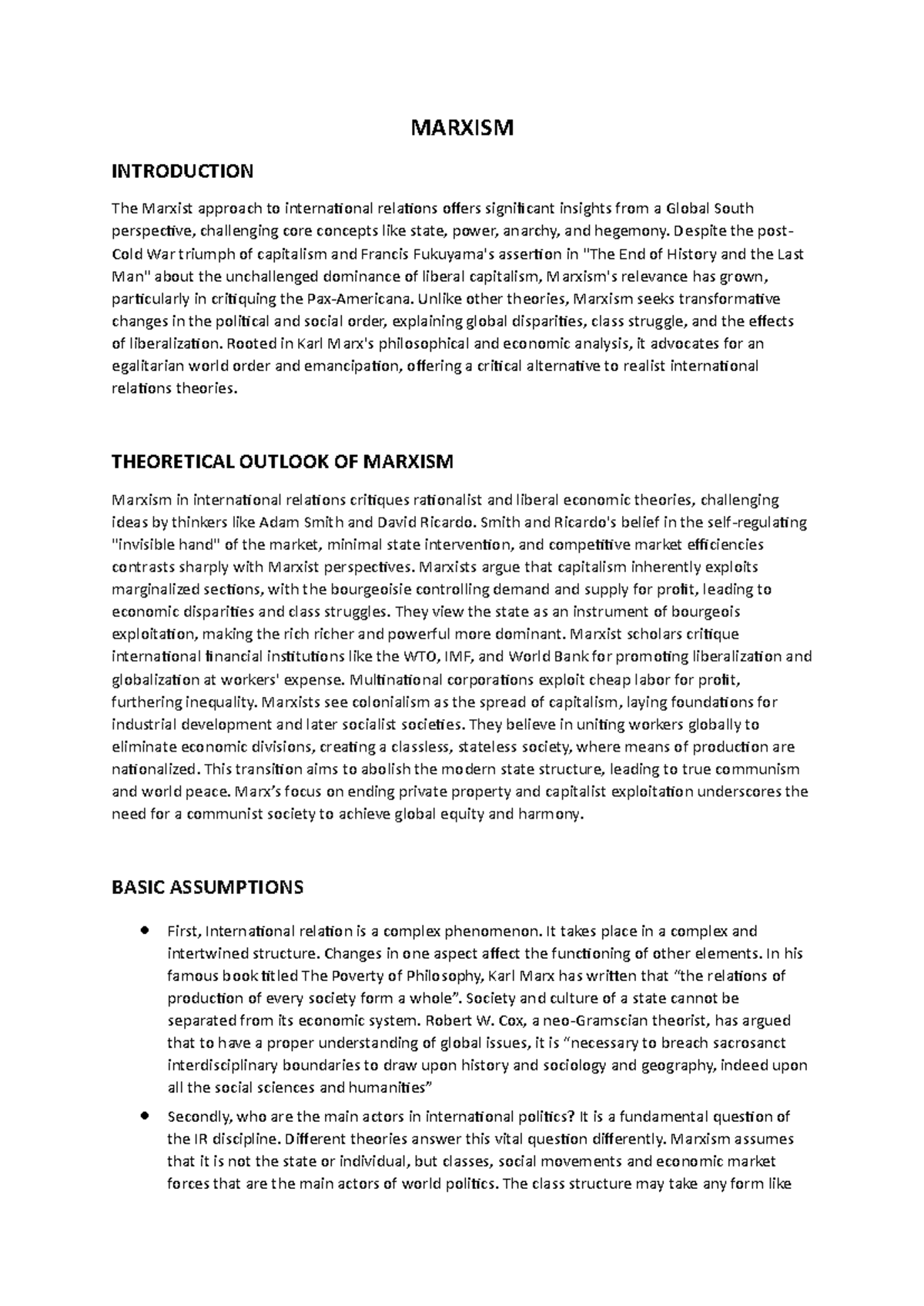 Marxism AND NEO - MARXISM INTRODUCTION The Marxist approach to ...