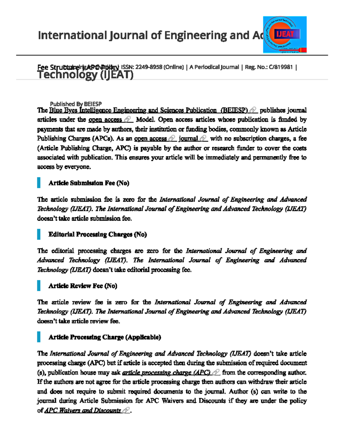 Ijeat Publication charges - Structural Dynamics and Earthquake ...