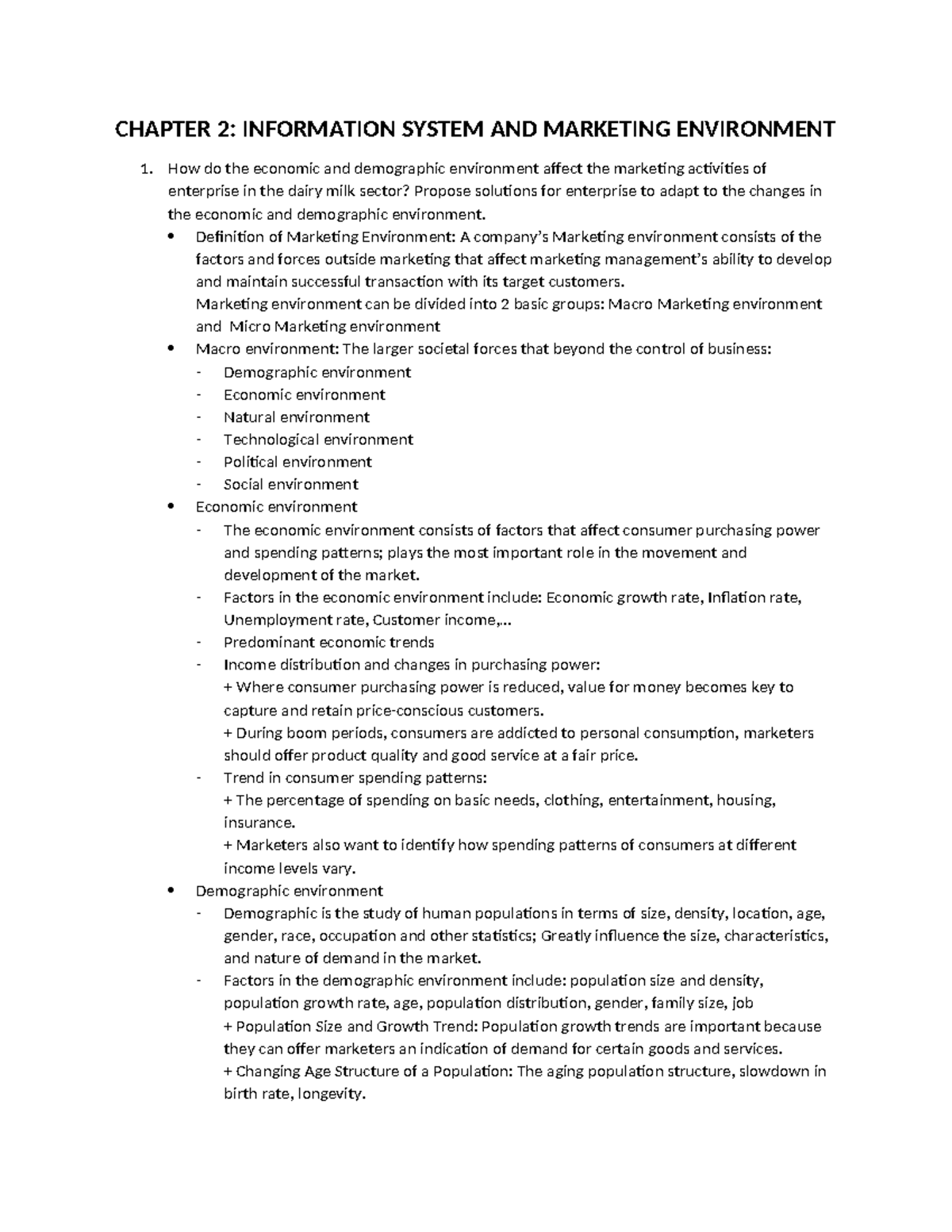 Chapter 2 - dfghj - CHAPTER 2: INFORMATION SYSTEM AND MARKETING ENVIRONMENT How do the economic ...