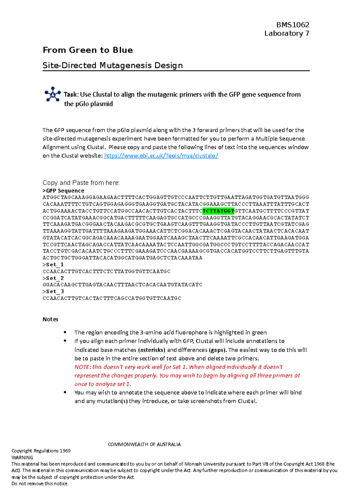 SDM Primer Alignment - L7 - BMS Laboratory 7 From Green to Blue Site ...