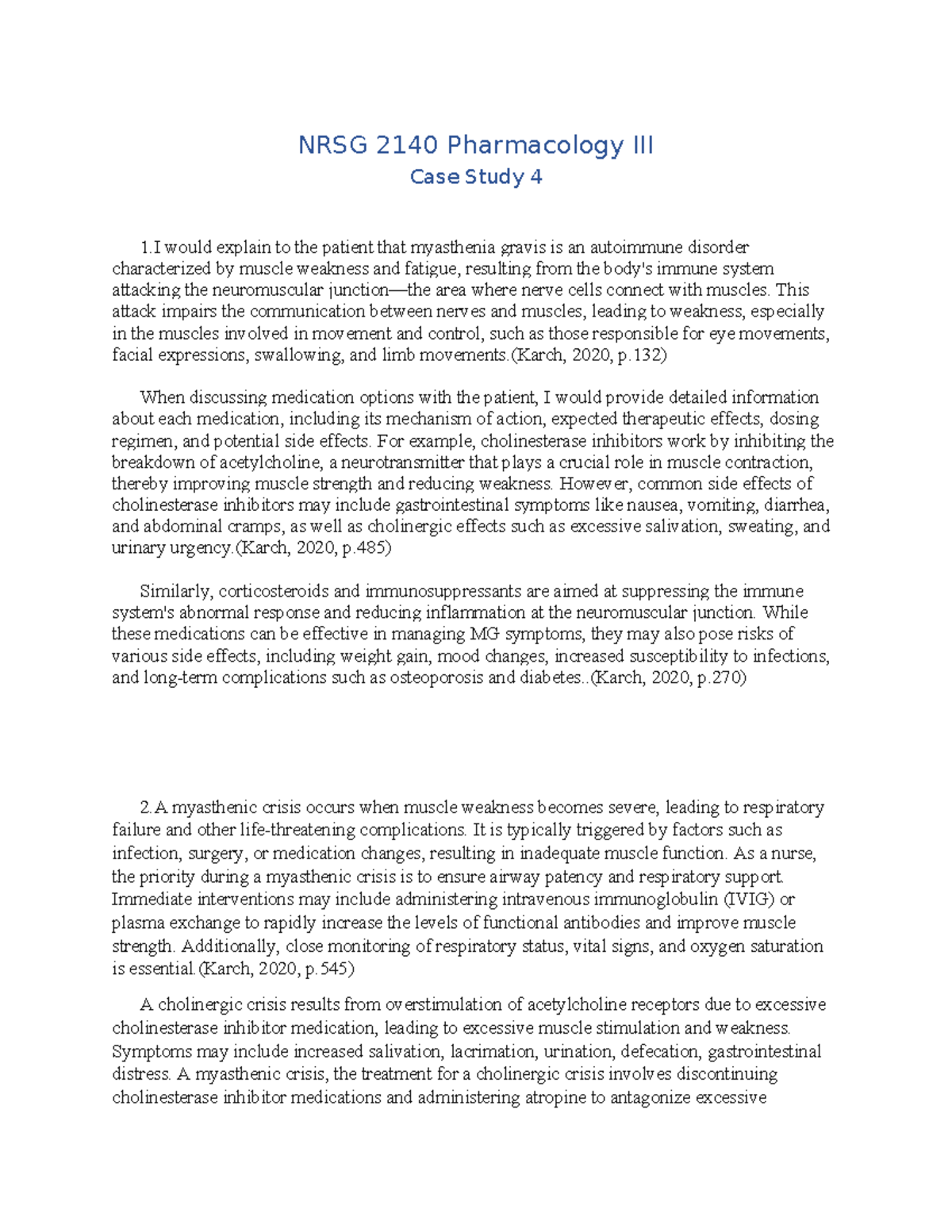 Case Study 4 Pharm - NRSG 2140 Pharmacology III Case Study 4 1 would ...