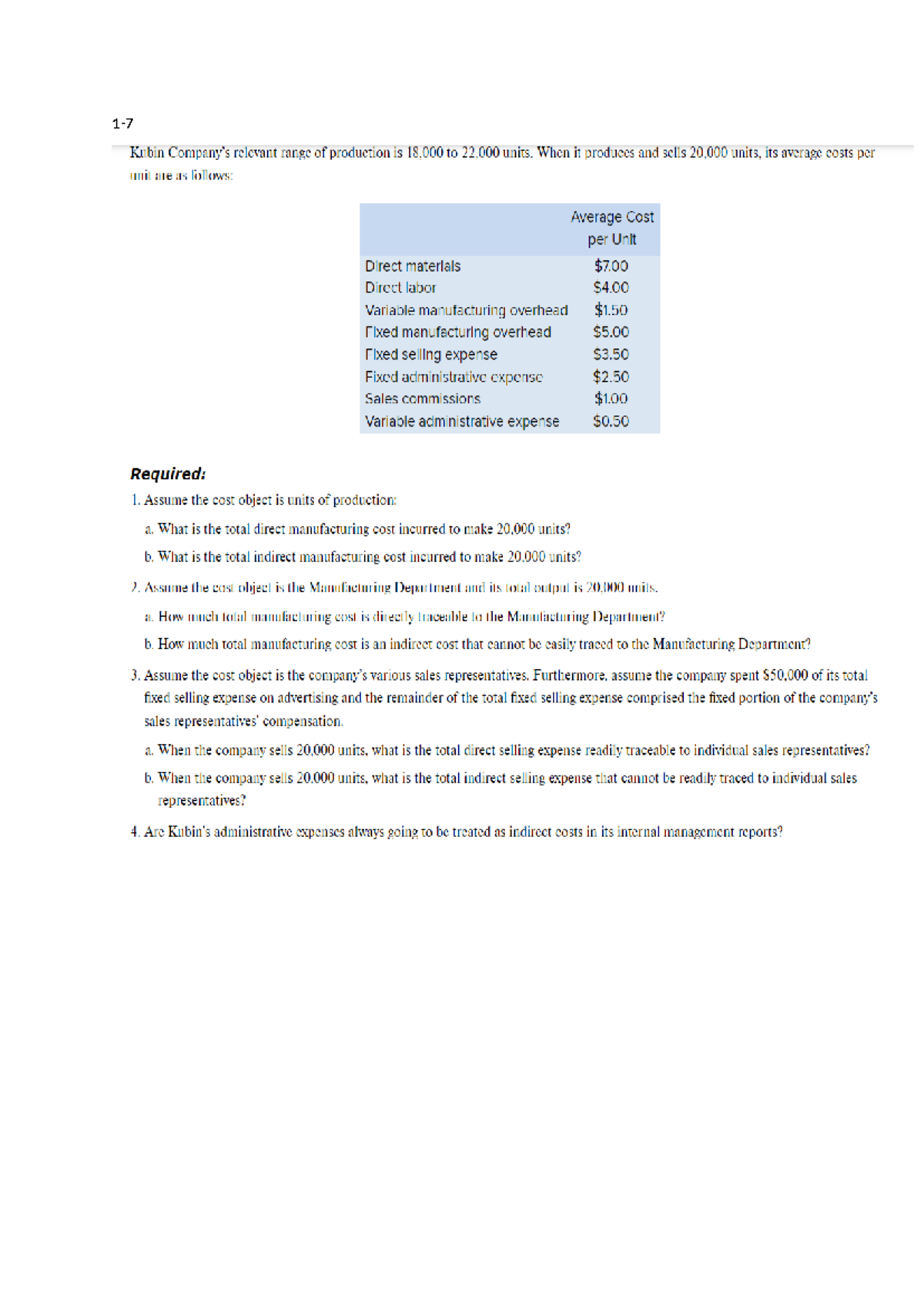 CDQ (1-7) - 1- Exercise 1- 7 ( 20 minutes) 1a. The total direct ...