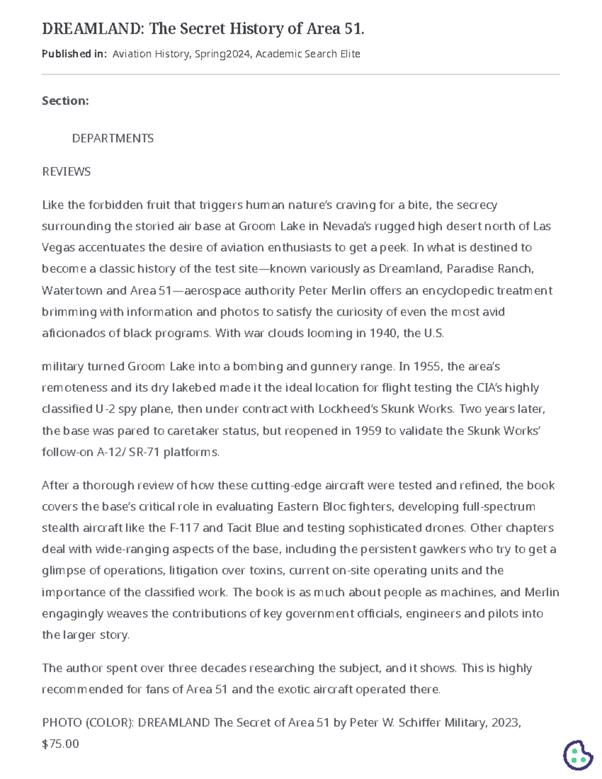 Dreamland The Secret History of Area 51. - Ebsco - DREAMLAND: The ...
