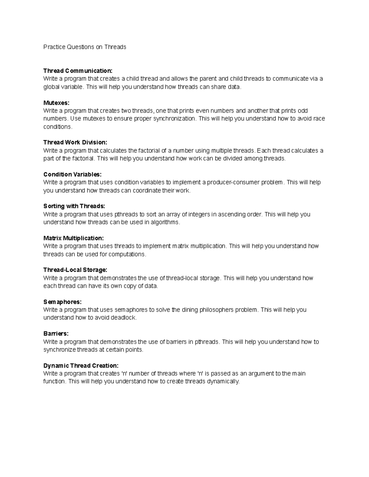 Practice Questions on Threads - Practice Questions on Threads Thread Communication: Write a ...