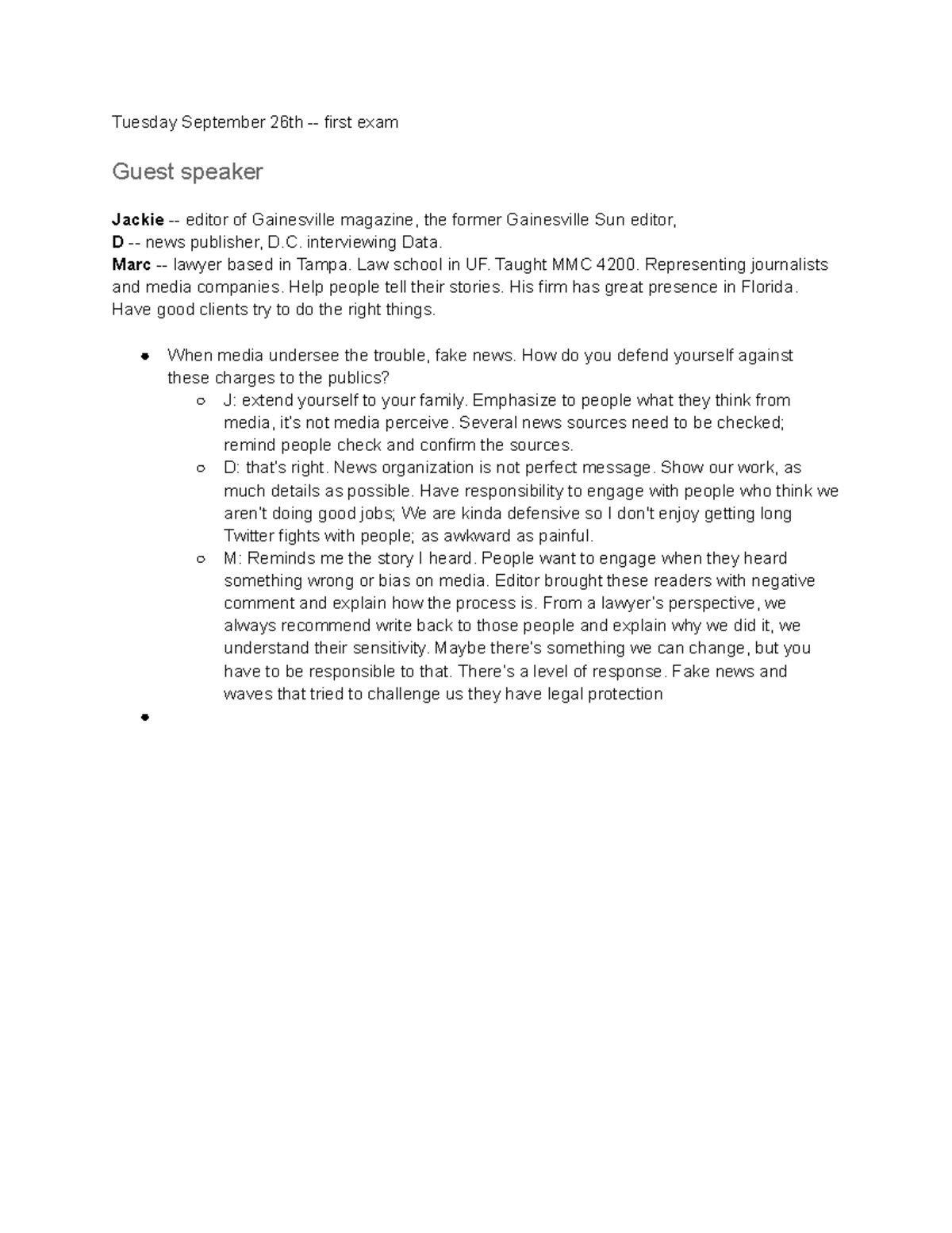Guest speaker - Lecture notes Material for Exam 1 - Tuesday September ...