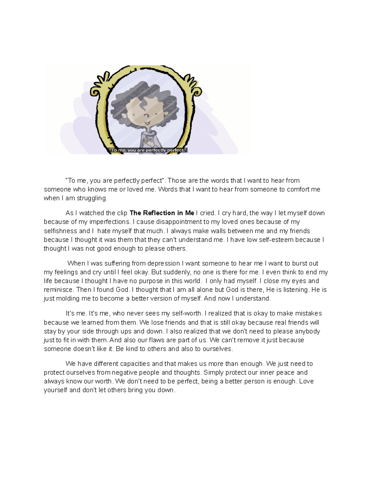 1-6 UTS Grandecila- Reflection Paper - Copy - “To me, you are perfectly ...