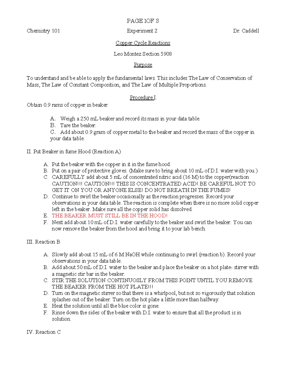 Prelab WEEK 2 - CHem 23 lab 2 - Chemistry 10 1 Experiment 2 Dr. Caddell ...