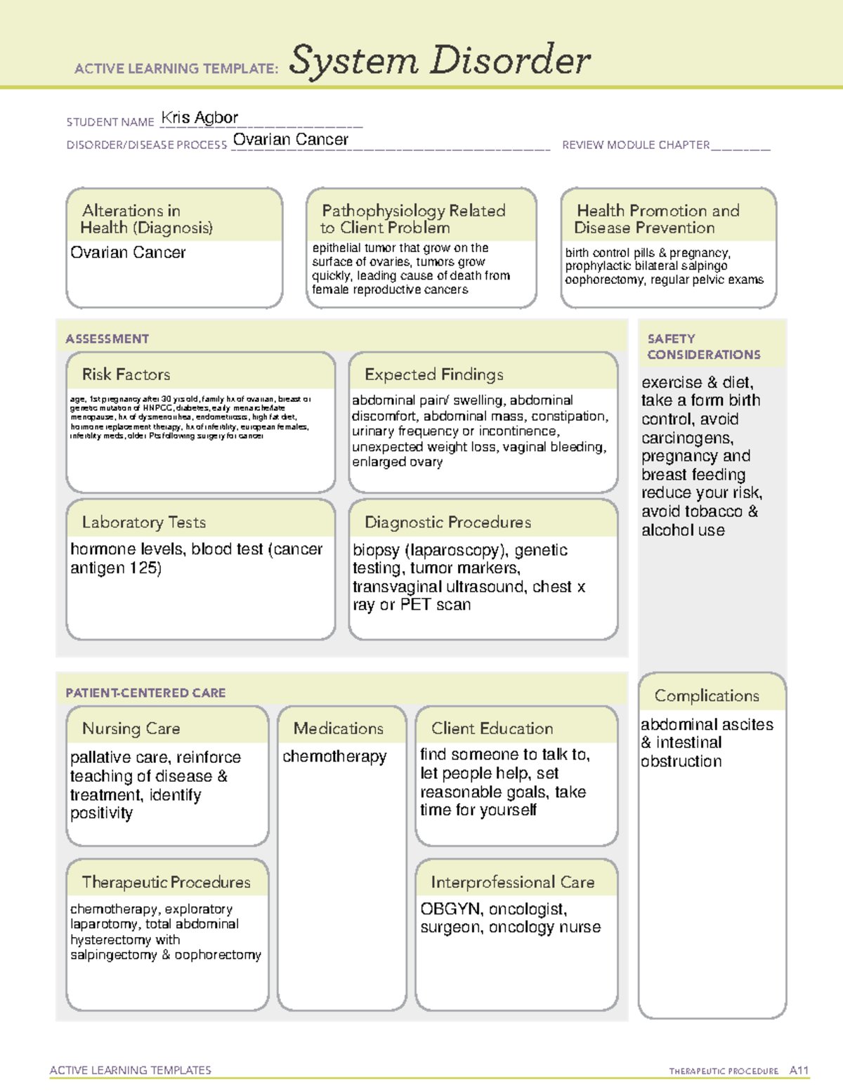 Ovarian Cancer Kris - medsurg - ACTIVE LEARNING TEMPLATES TherapeuTic ...