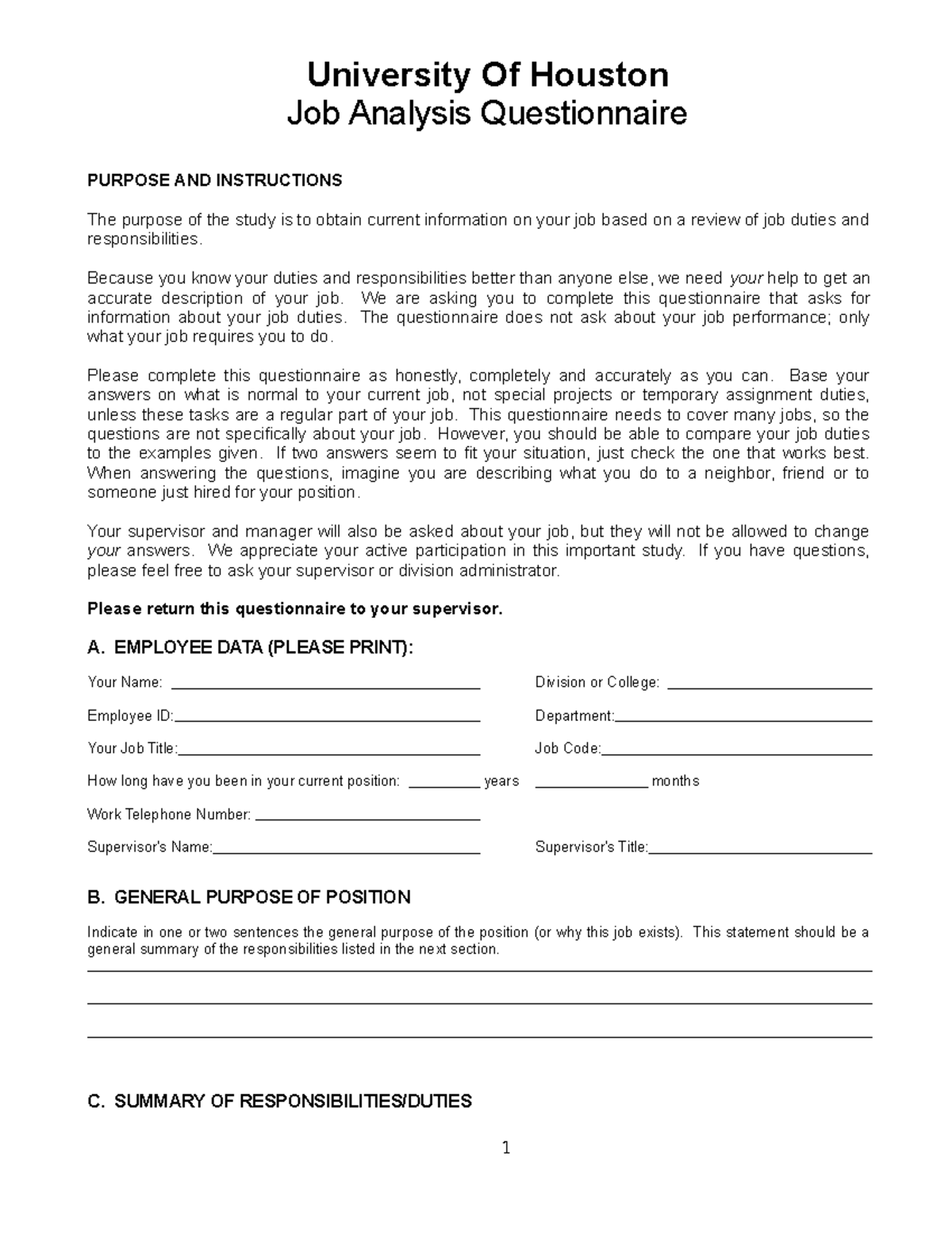JAQ - QUESTIONNAIRE - PURPOSE AND INSTRUCTIONS The purpose of the study ...