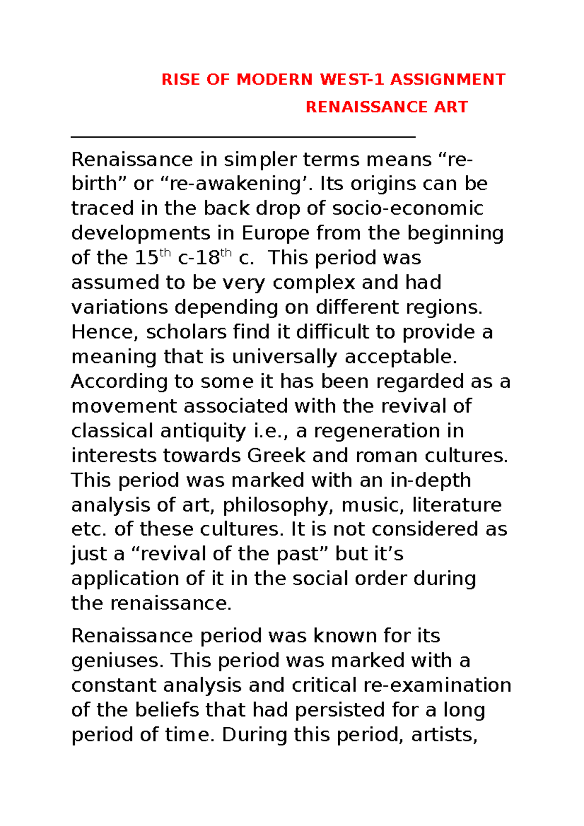 RISE OF Modern WEST 1 Assignment - RISE OF MODERN WEST-1 ASSIGNMENT ...