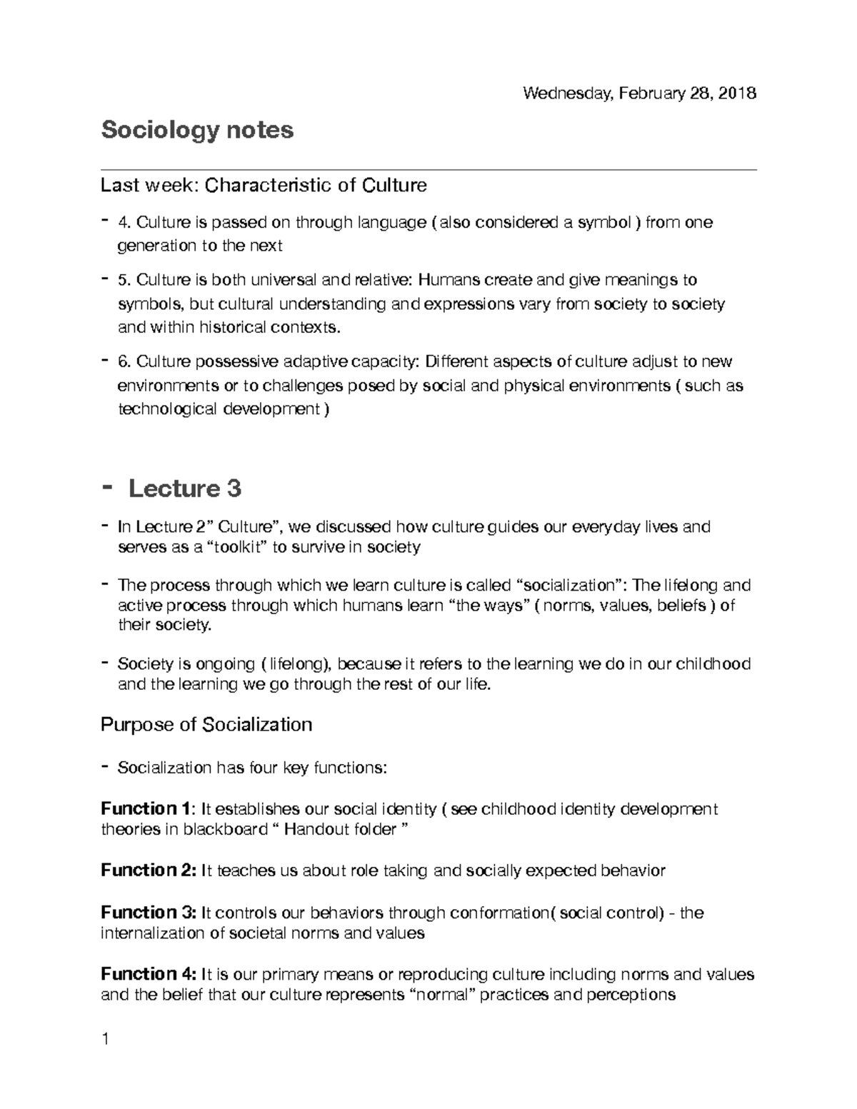 Sociology notes - Wednesday, February 28, 2018 Sociology notes Last ...