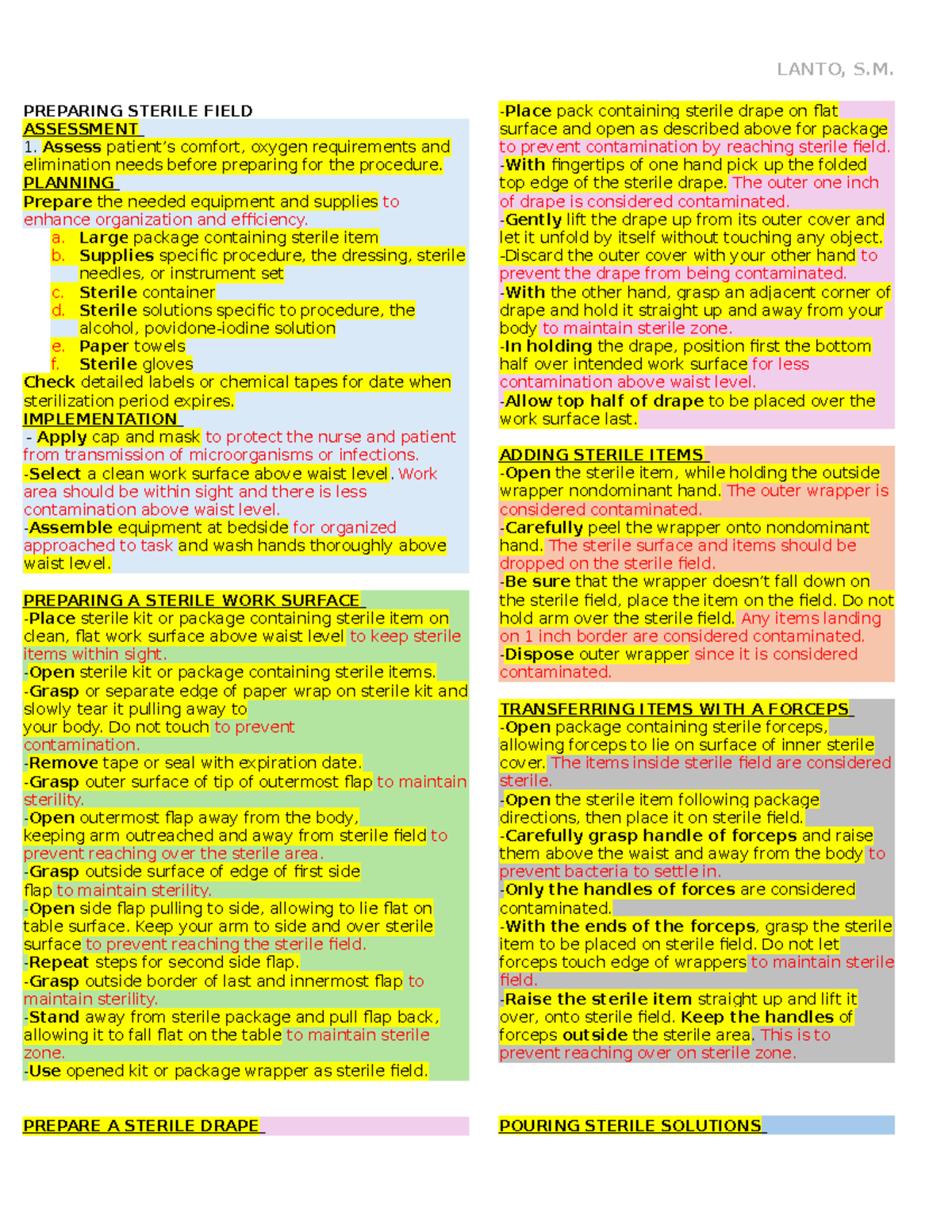 Or Procedure Script Retdem Or Script Lanto S Preparing Sterile Field Assessment Assess 