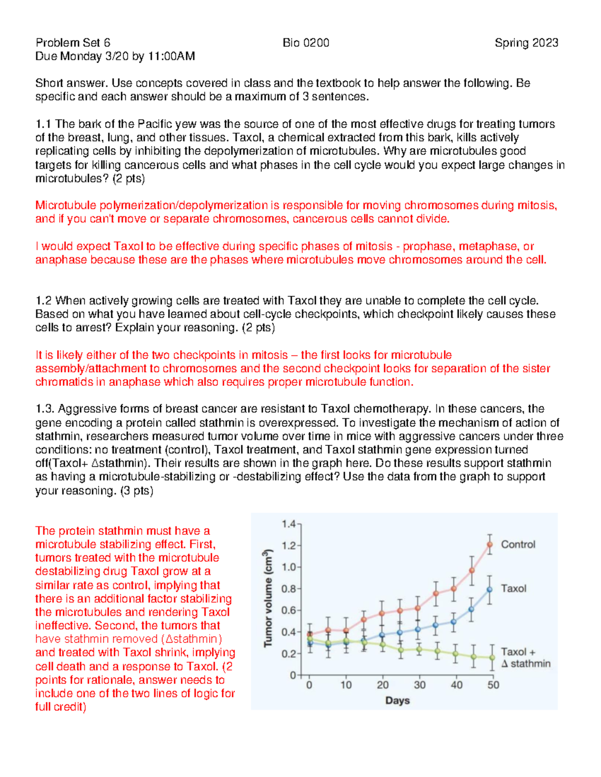 Problem Set 6 KEY - Problem Set 6 Bio 0200 Spring 2023 Due Monday 3/20 by 11:00AM Short answer ...
