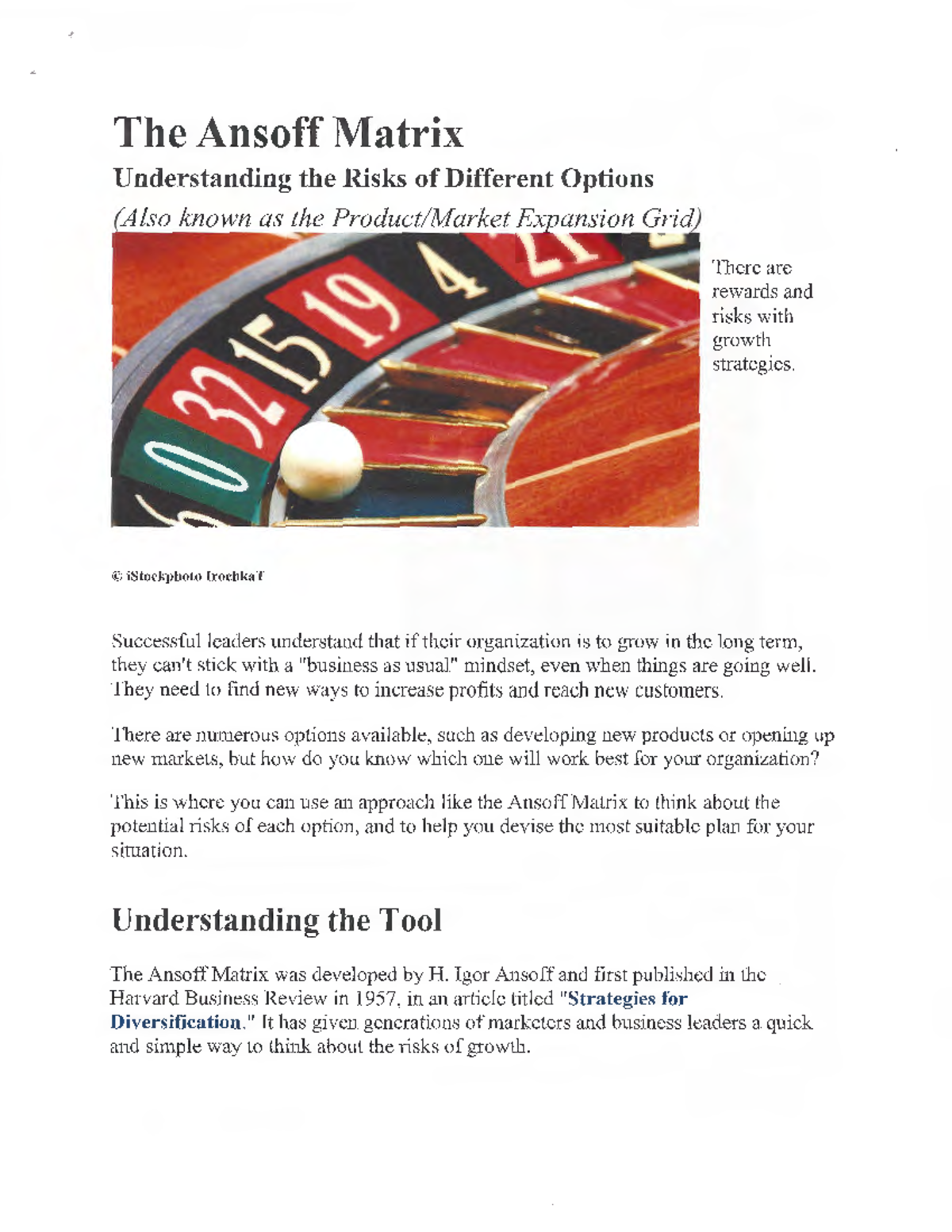 The-Ansoff-Matrix - The Ansoff Matrix Understanding the Risks of ...