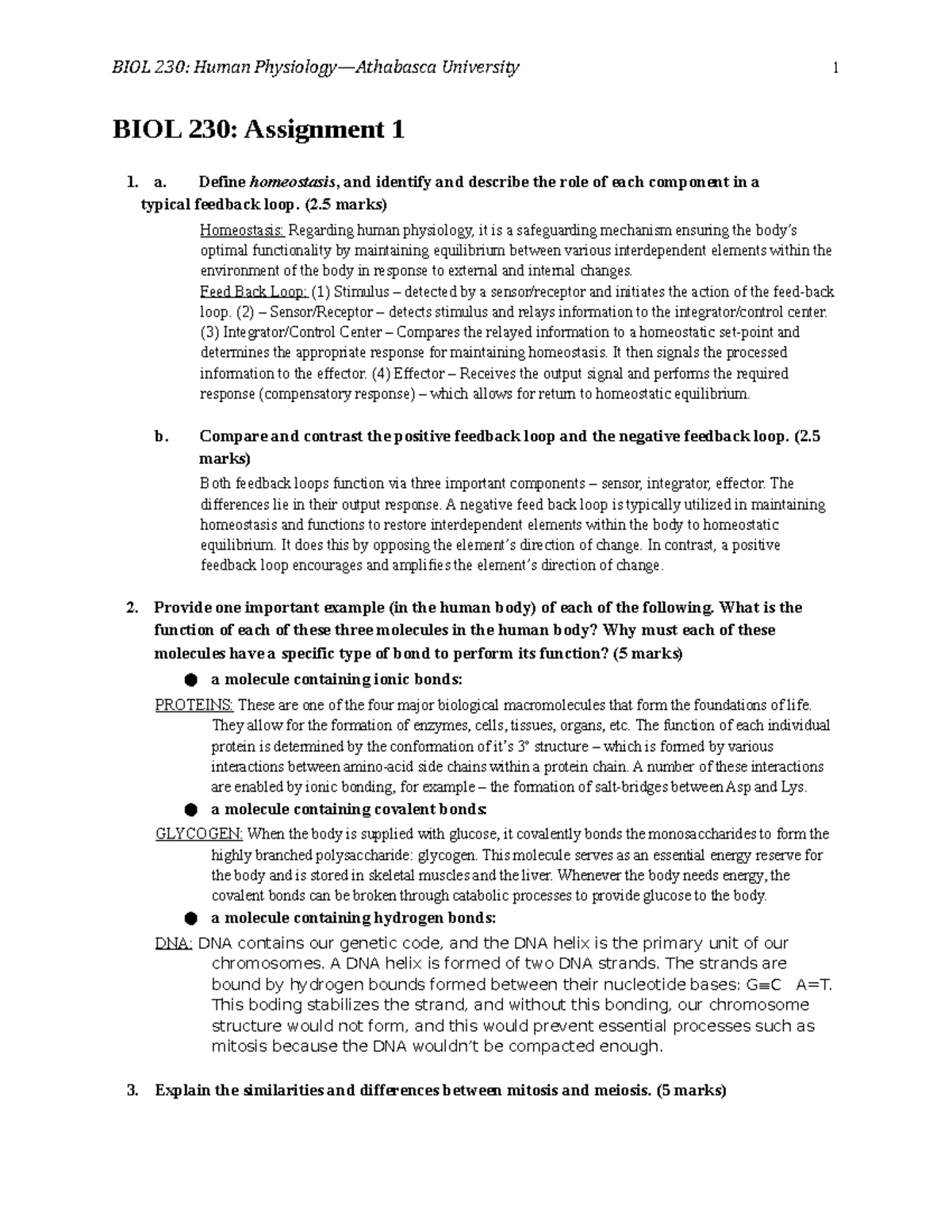 Human Physiology: Homeostasis Feedback Loops Molecules Mitosis Meiosis ...