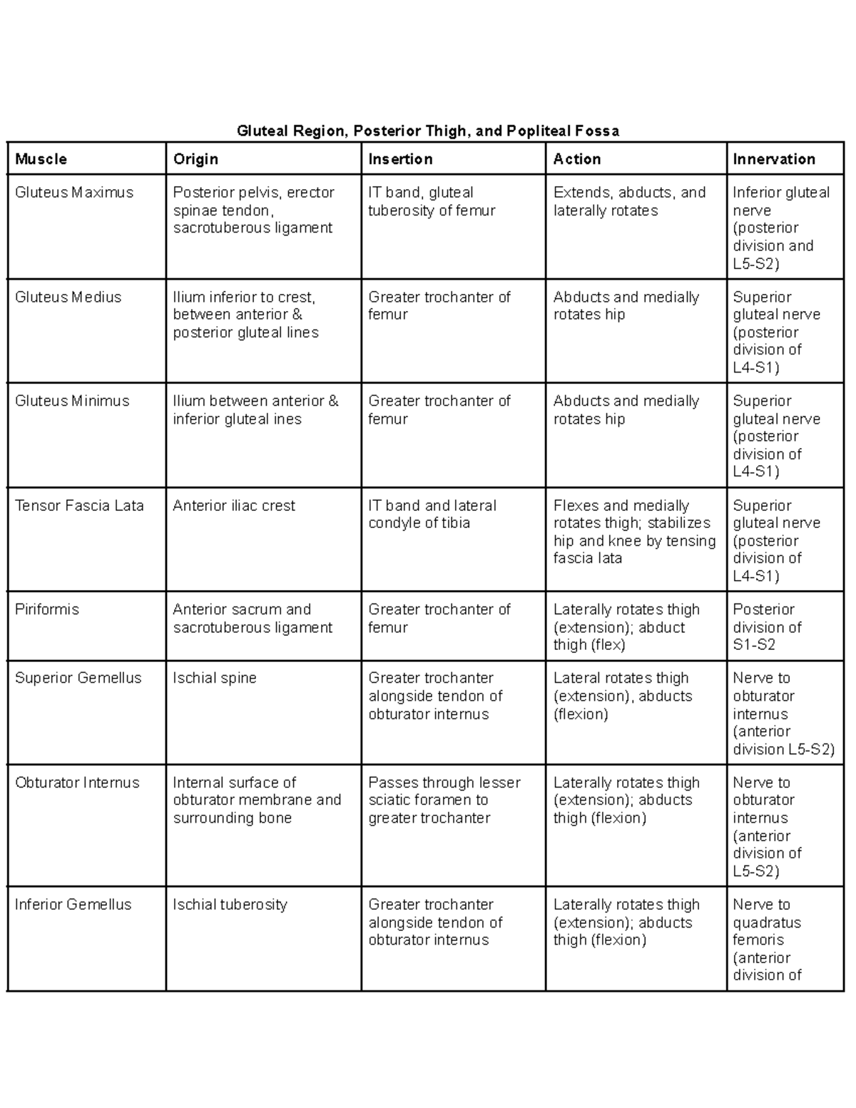 Gross Exam 4 Muscles - Exam review materials - Gluteal Region ...