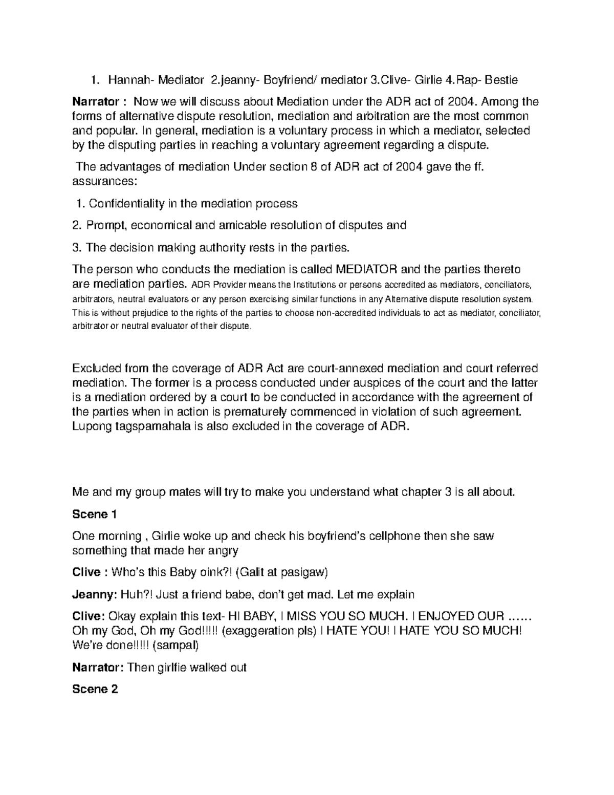 Alternative Dispute Resolution- Group 3 - Script - 1- Mediator 2 ...