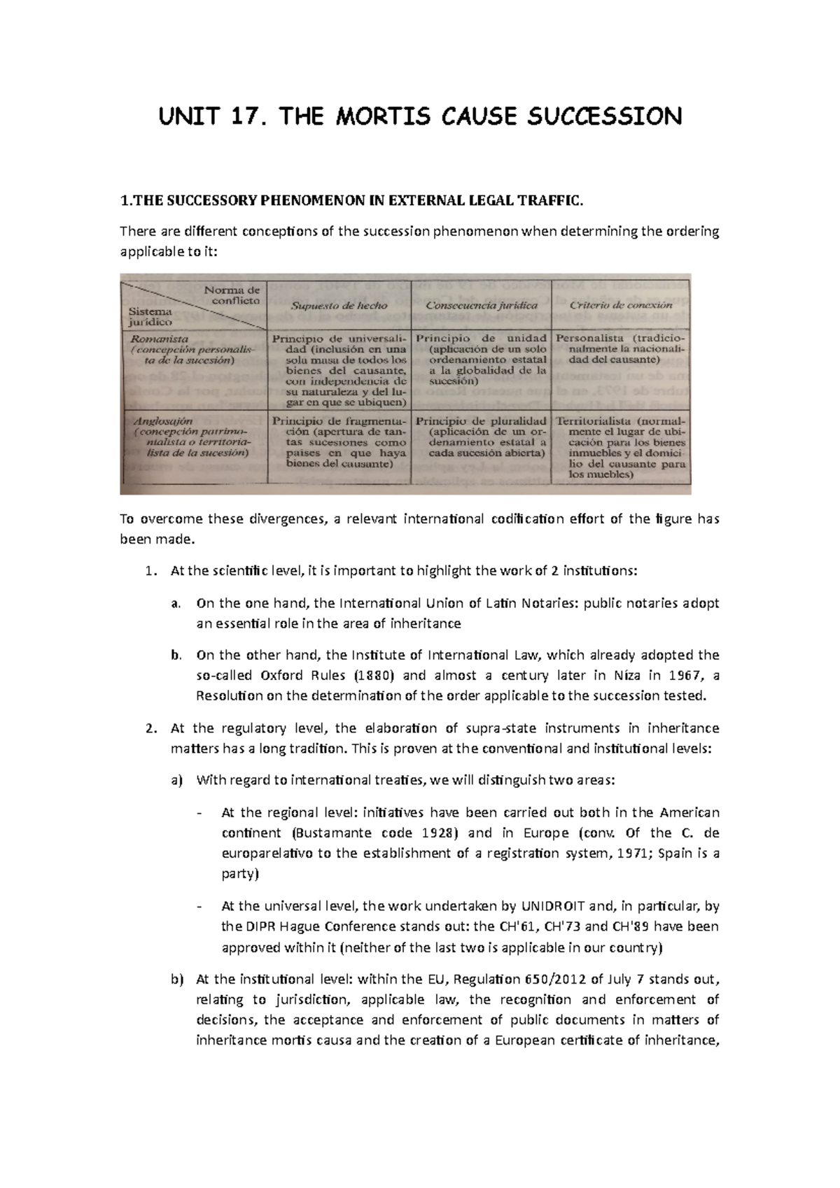 Unit 18 - Lecture notes 18 - UNIT 17. THE MORTIS CAUSE SUCCESSION 1 ...