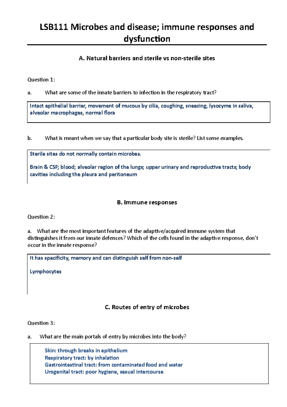 LSB111 Prac 8 Answers Immune & Micro - LSB111 Microbes and disease ...