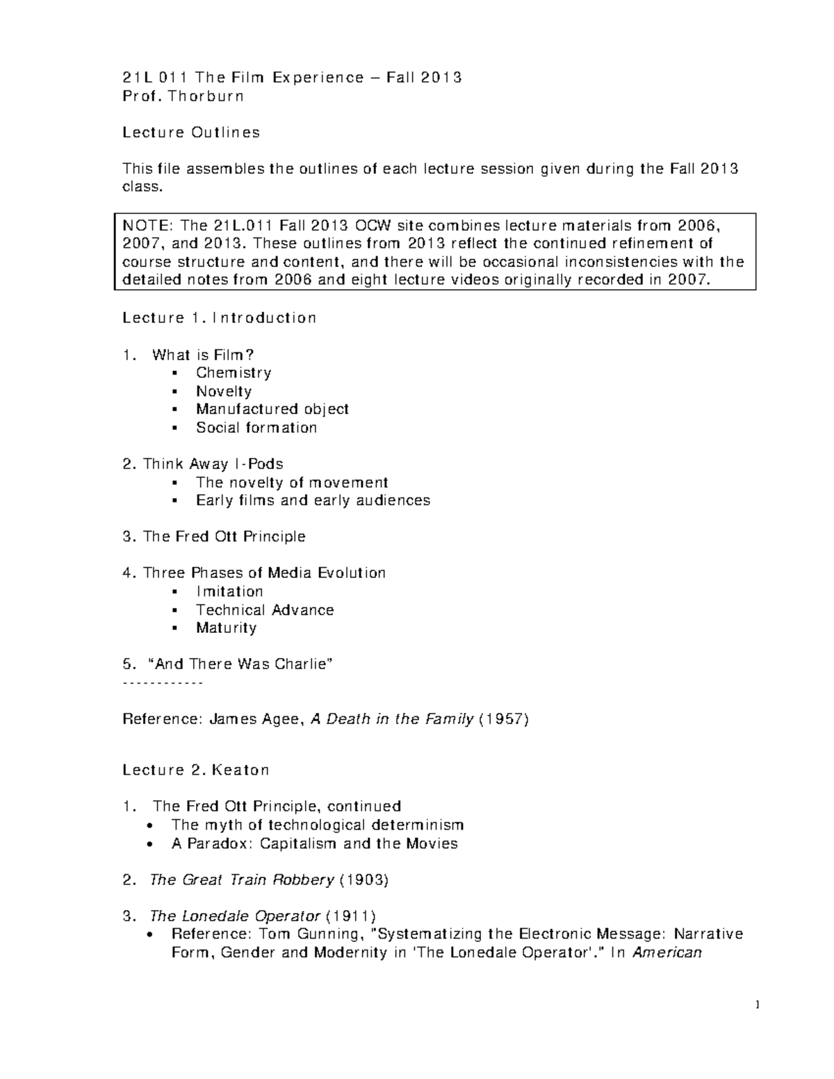 The Film Experience Lecture Outlines - 21L 011 The Film Experience ...