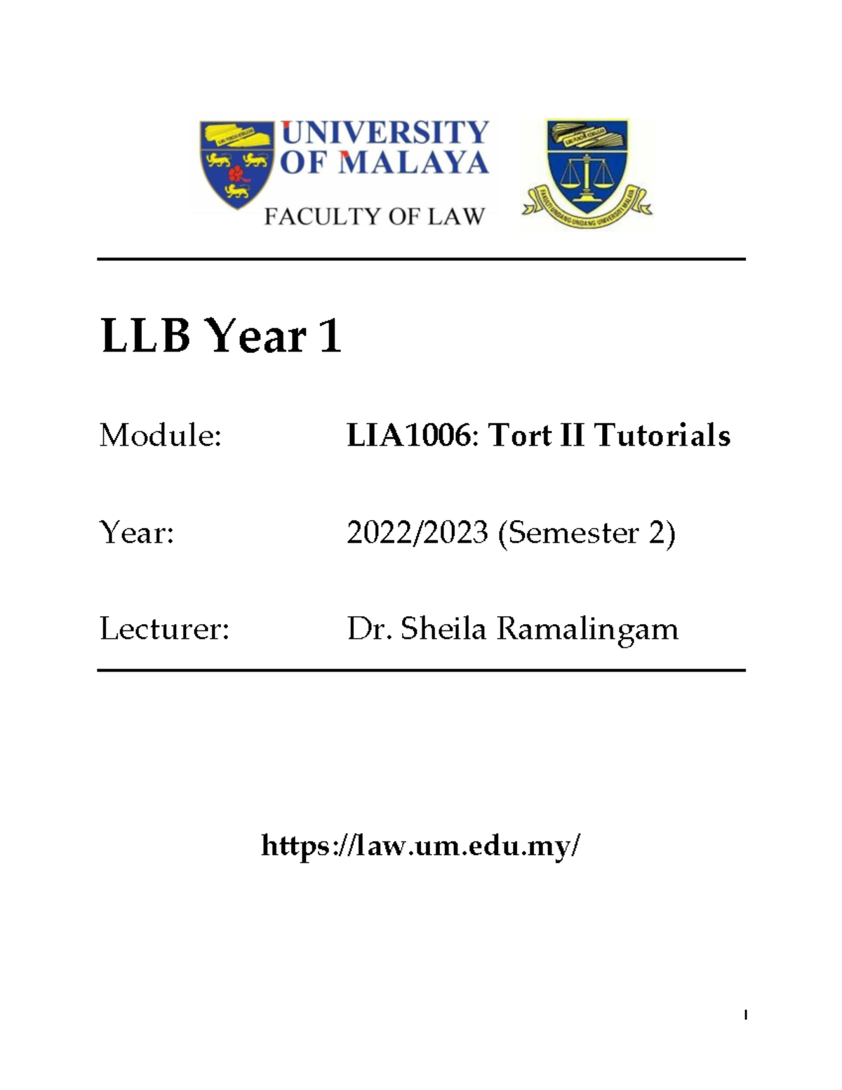 Tutorial questions - LLB Year 1 Module: LIA1006: Tort II Tutorials Year ...