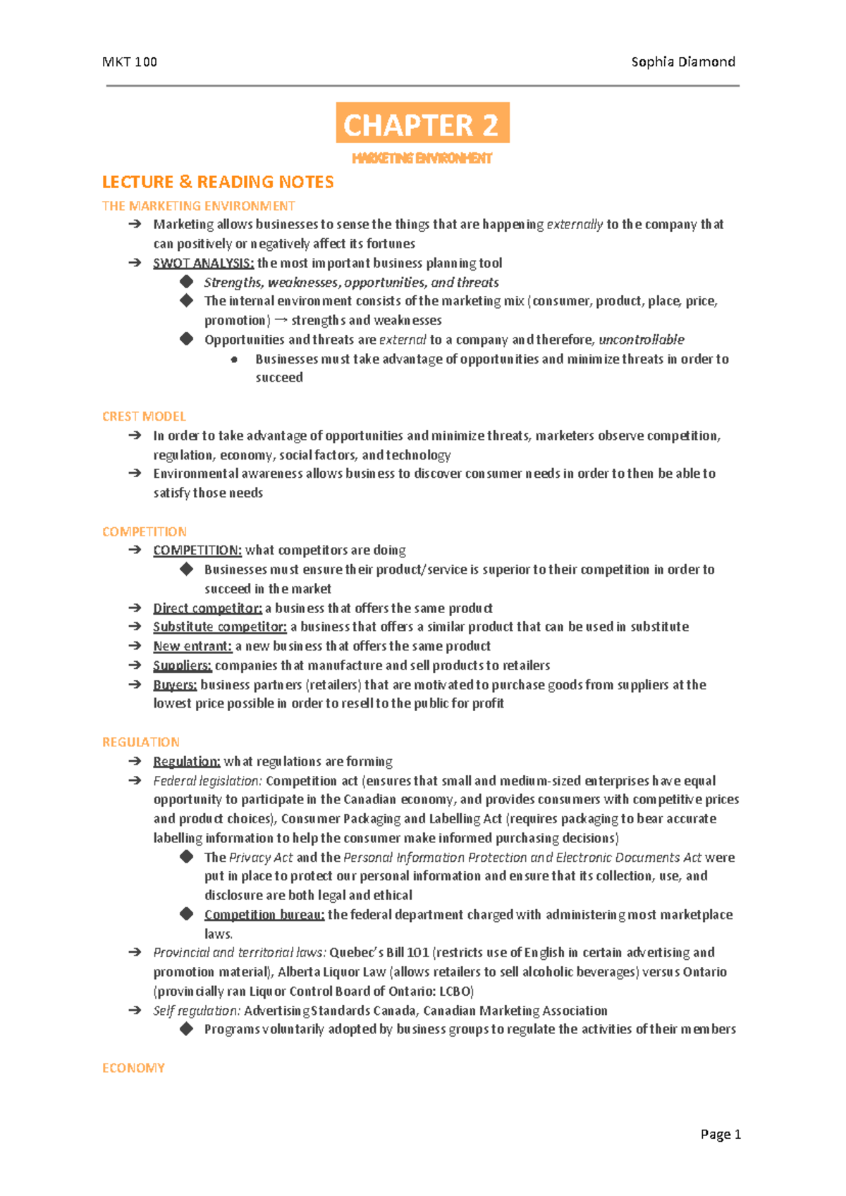 CHAP 2 - Lecture notes for Chapter Listed - CHAPTER 2. MARKETING ...