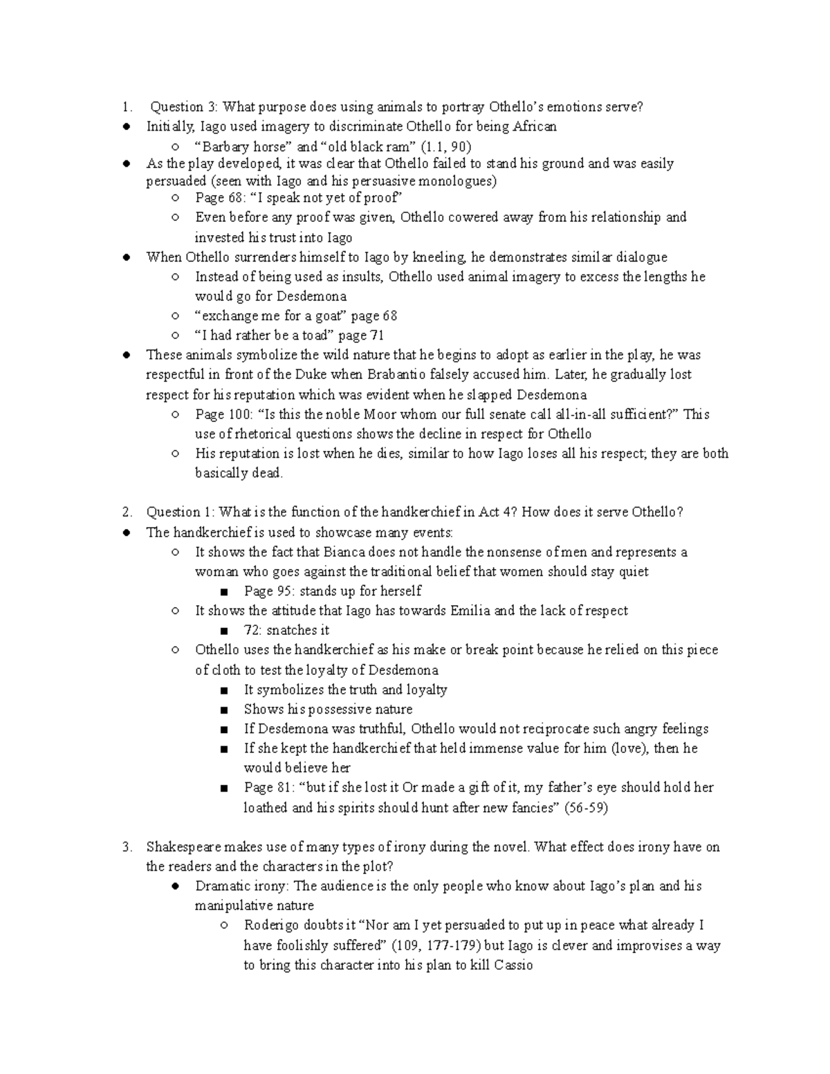 Othello Socratic Seminar Responses - Question 3: What purpose does ...