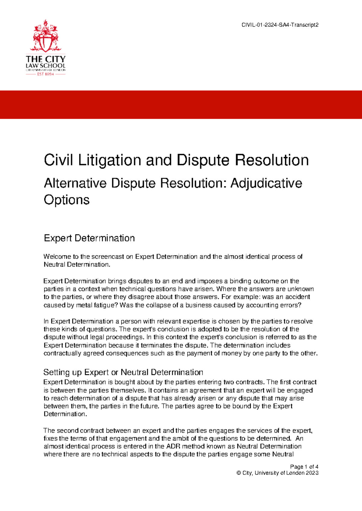 Expert Determination - aDR process - Page 1 of 4 Civil Litigation and ...