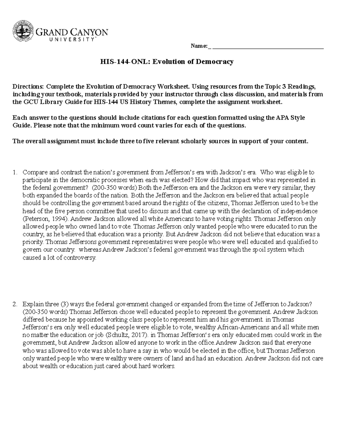 HIS-144.ONL.T-3.Evolution of Democracy Assignment - Name