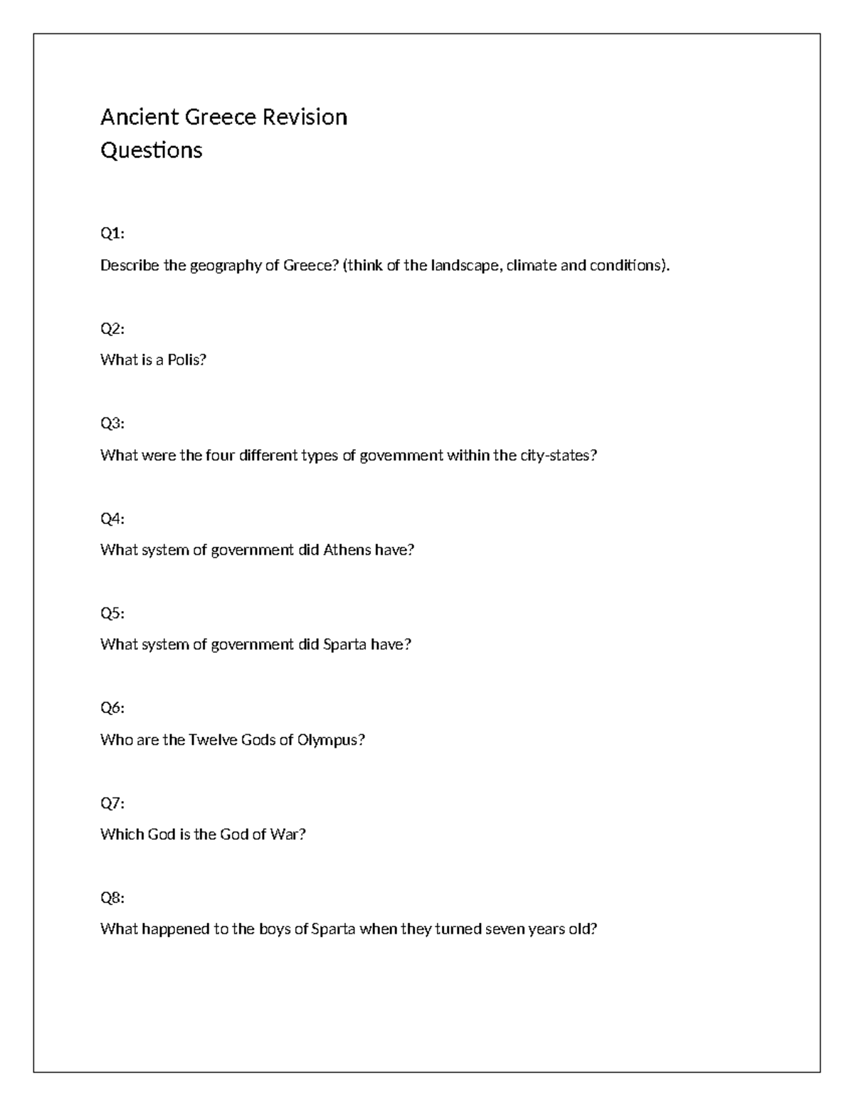 A.Greece Revision - History notes - Ancient Greece Revision Questions ...