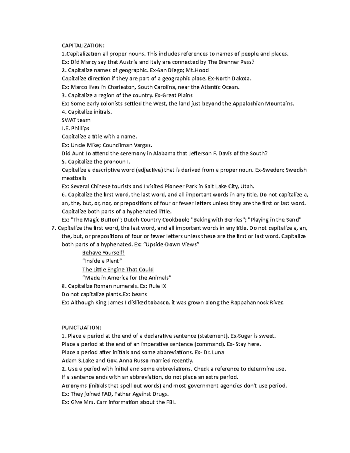 Capitalization - CAPITALIZATION: 1 all proper nouns. This includes ...