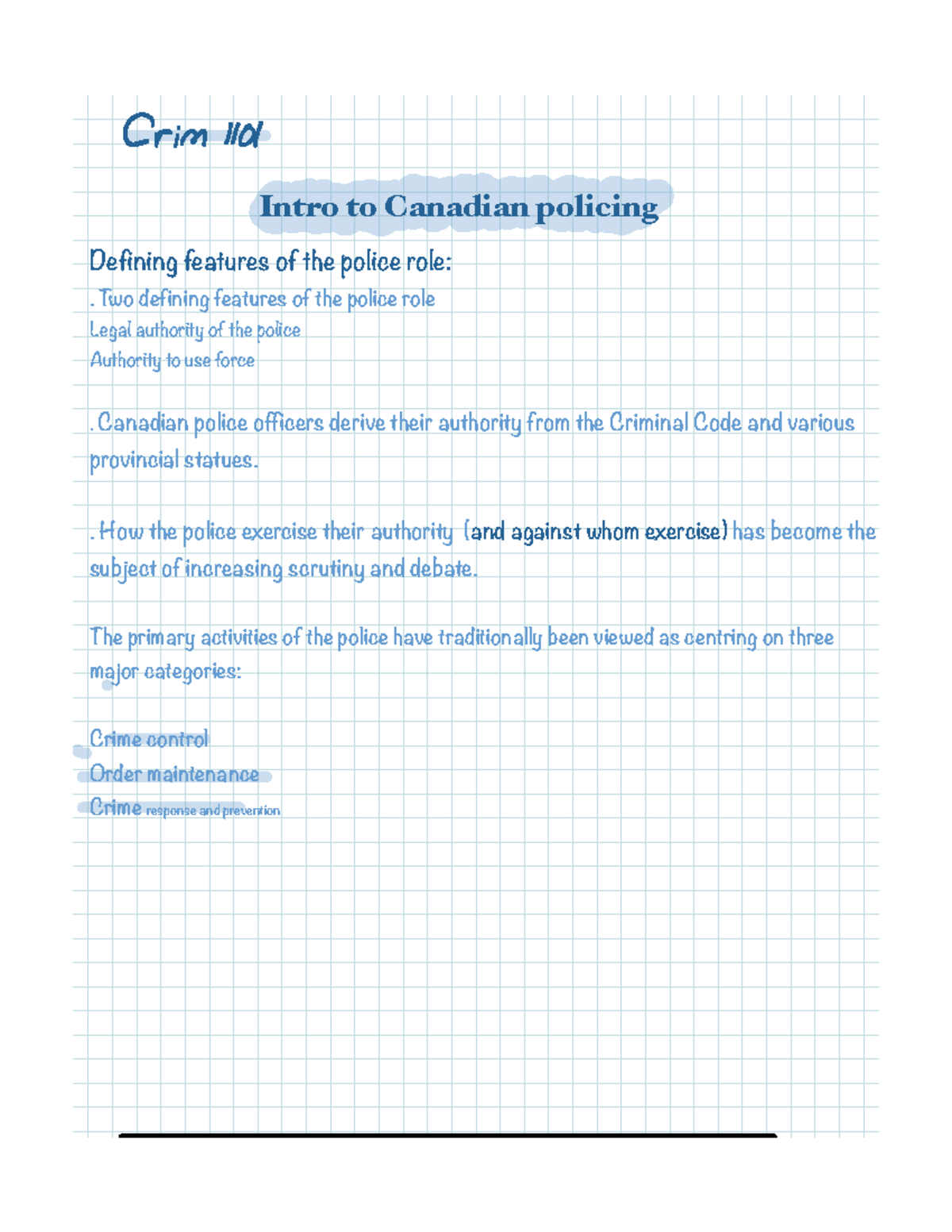 Policing lecture - Crim 1101 Intro to Canadian policing Defining ...