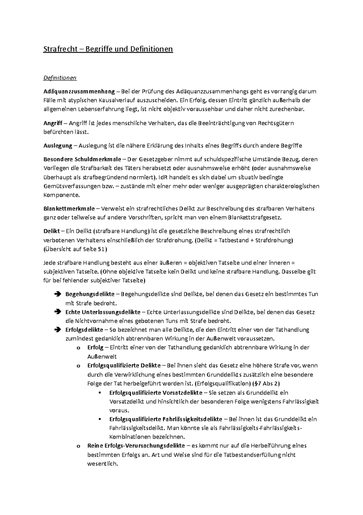 Strafrecht - Begriffe und Definitionen - Strafrecht – Begriffe und Definitionen Definitionen ...