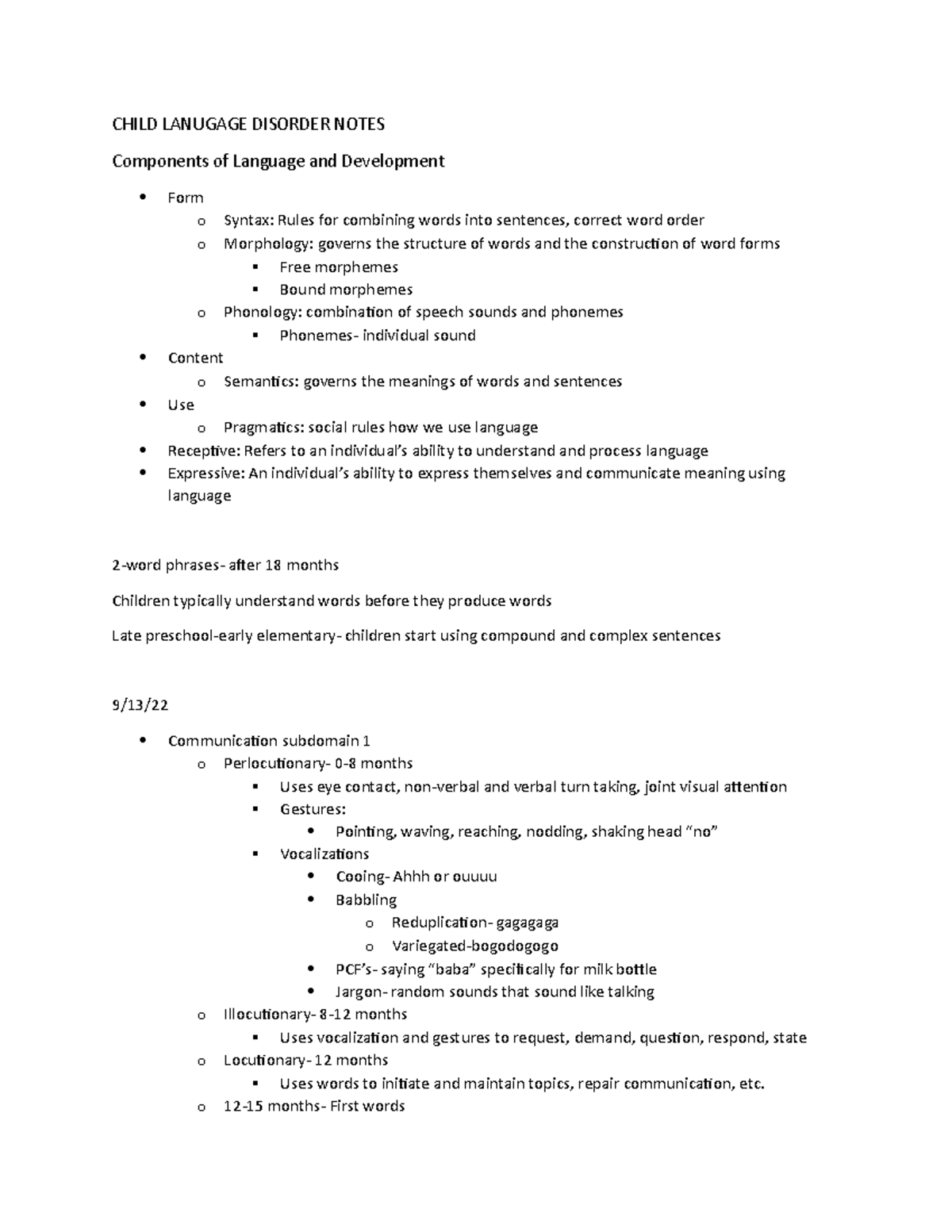 Child Language Disorders Notes - CHILD LANUGAGE DISORDER NOTES ...