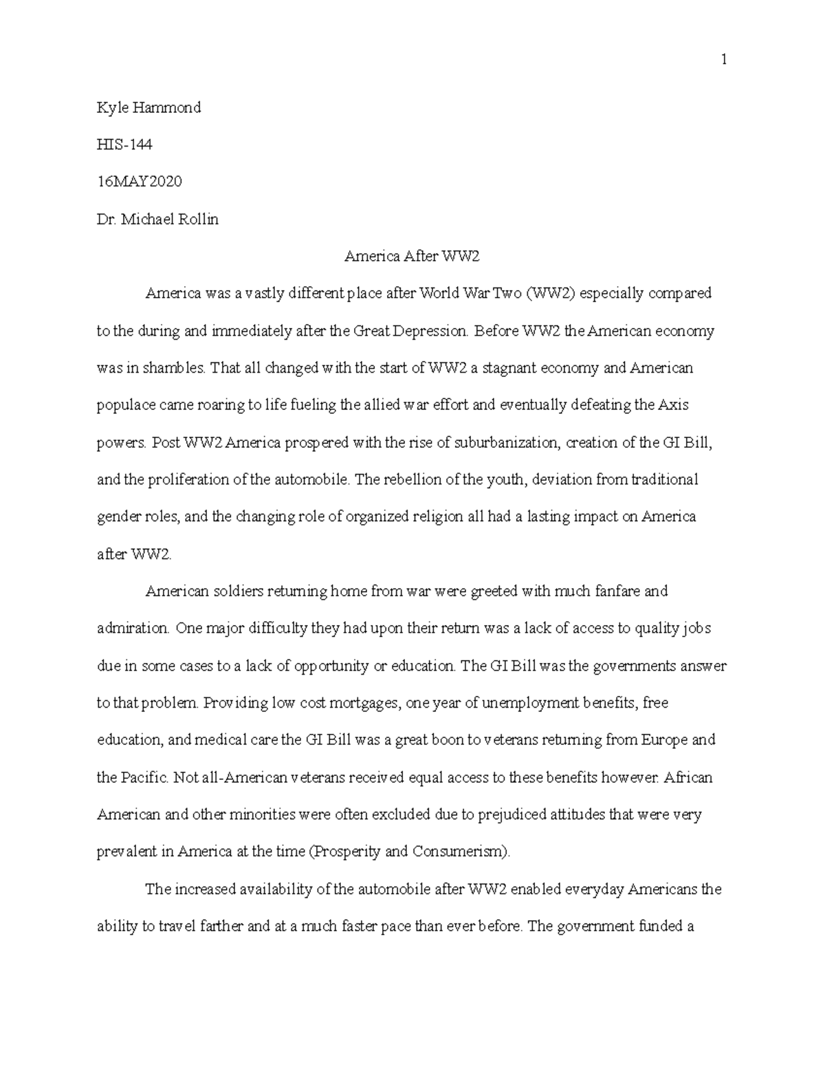 America after WW2 - Assignment - Kyle Hammond HIS- 16MAY Dr. Michael ...