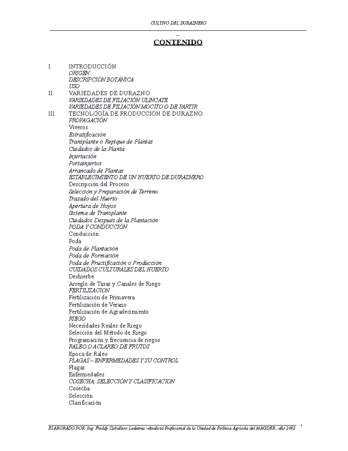 Tecnica Durazno - asdadad - _ CONTENIDO I. INTRODUCCIÓN ORIGEN ...
