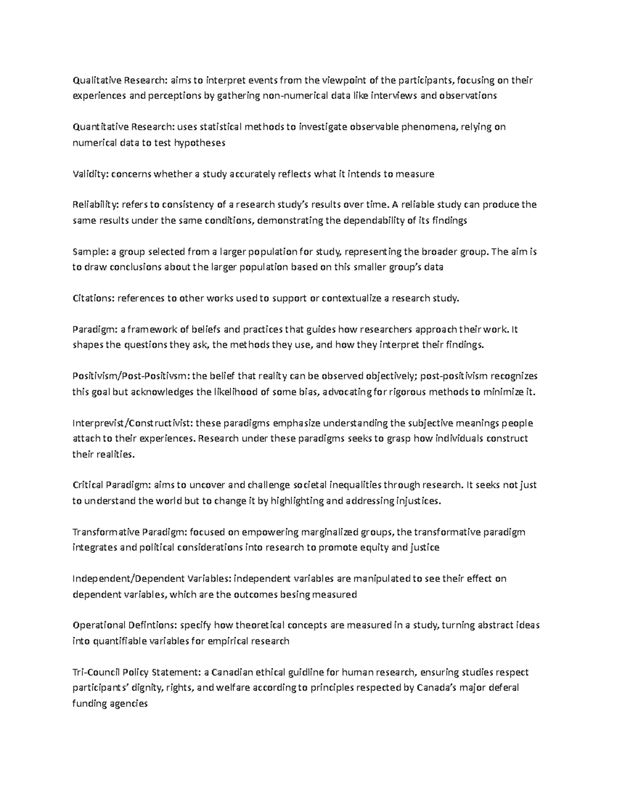 Copy of 2025 final exam sheet - Qualitative Research: aims to interpret ...