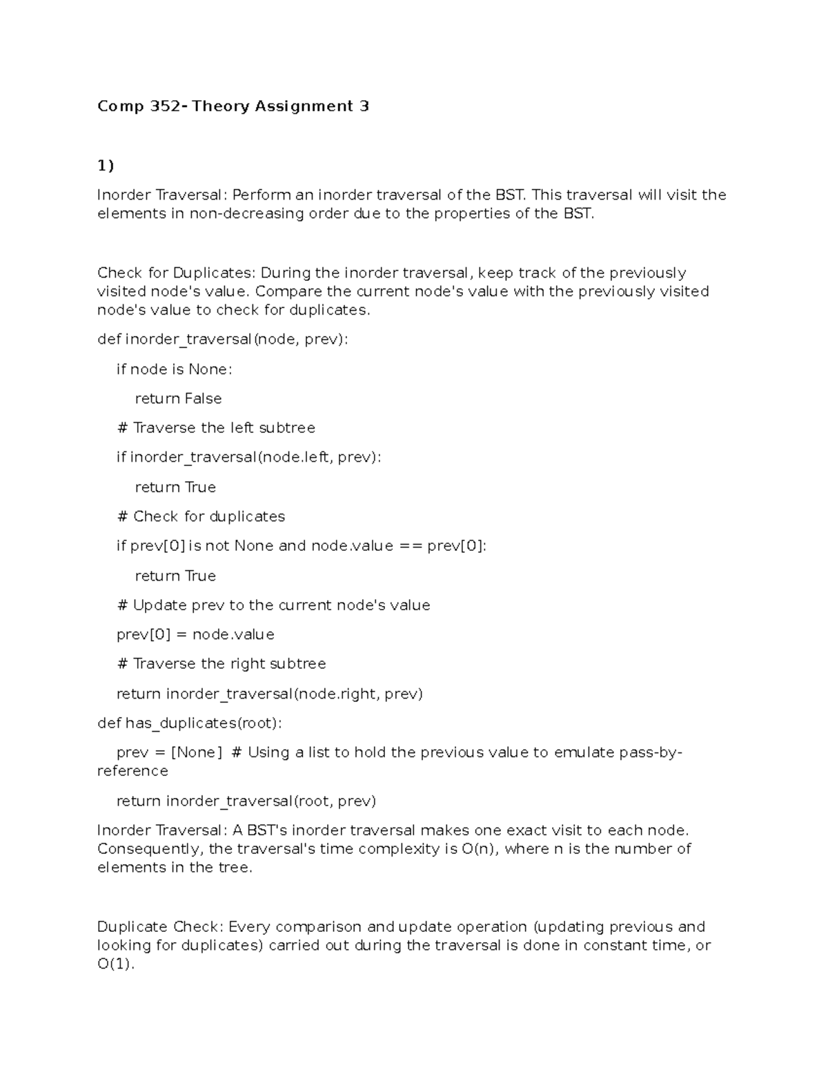 Comp352Theory A3 40171230 - Comp 352- Theory Assignment 3 1) Inorder Traversal: Perform an ...