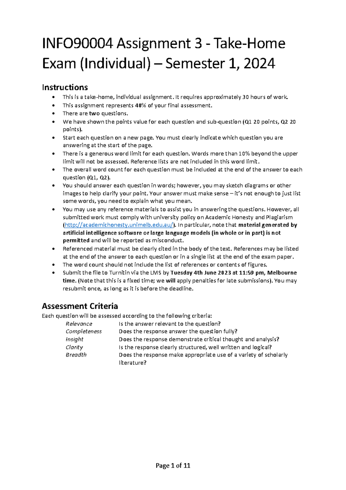 INFO90004 2024 Take Home Exam - INFO90004 Assignment 3 - Take-Home Exam ...